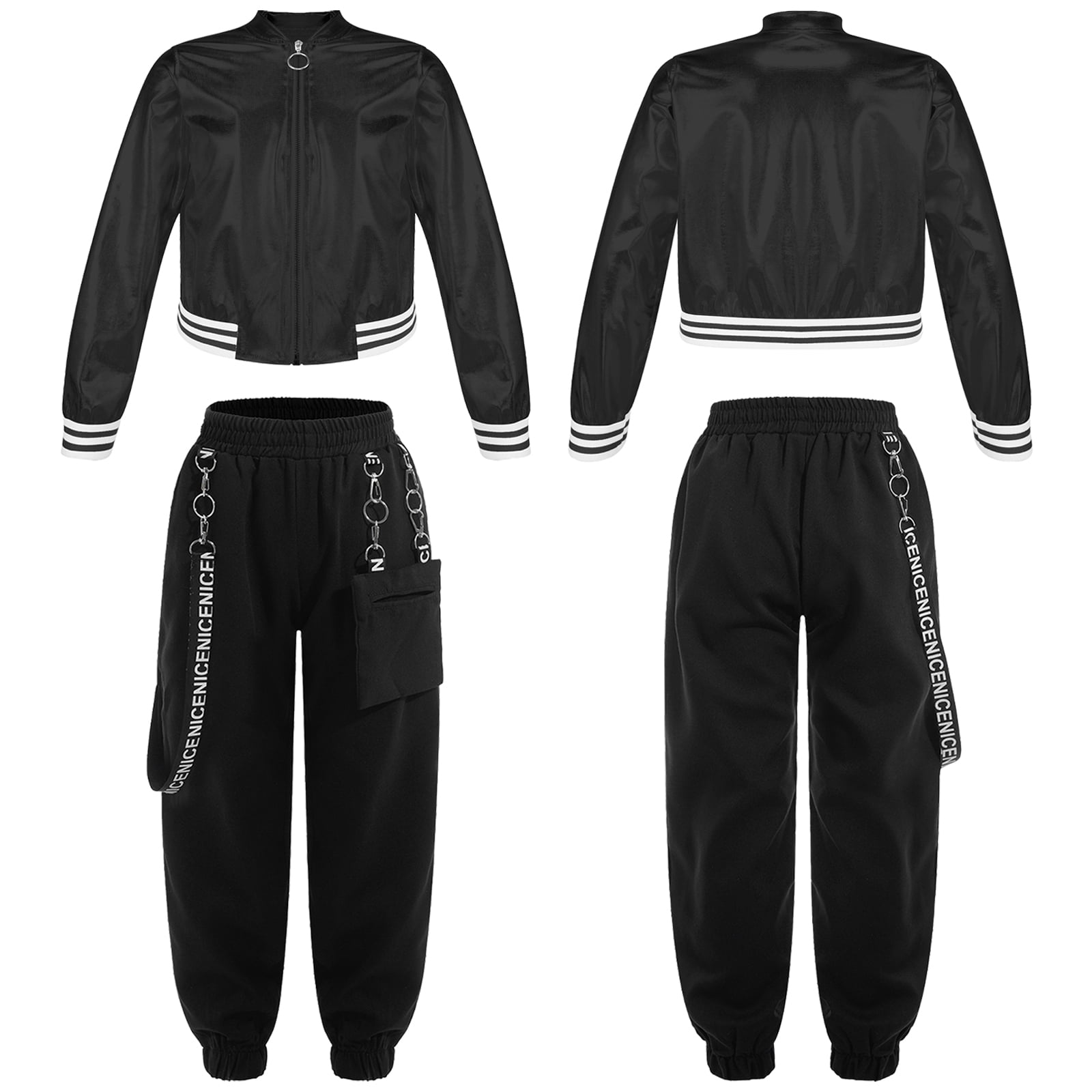 iiniim Girls Athletic Tracksuit Shiny Hip Hop Jazz Dance Outfit Zipper ...