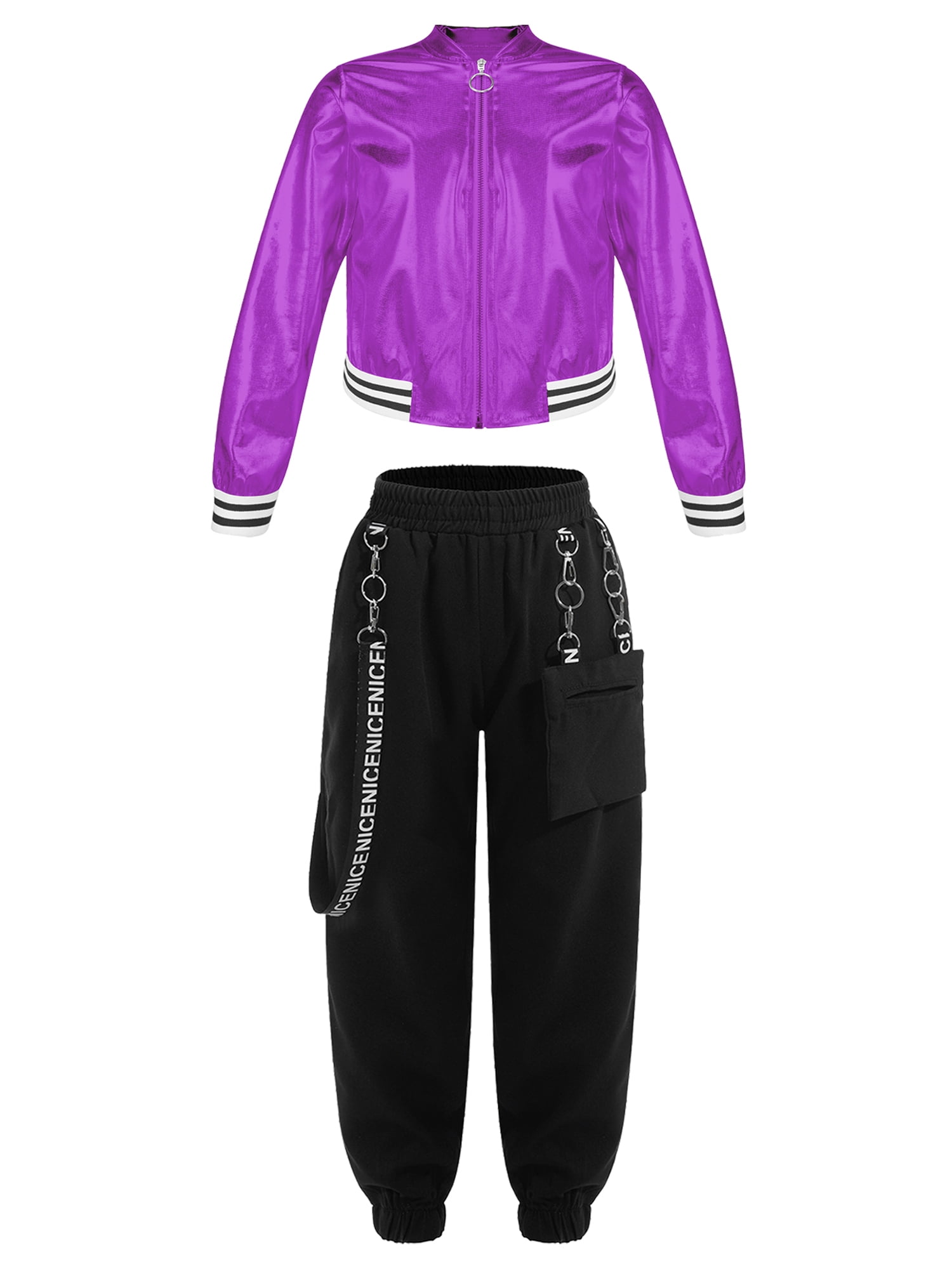 iiniim Girls Athletic Tracksuit Shiny Hip Hop Jazz Dance Outfit Zipper ...
