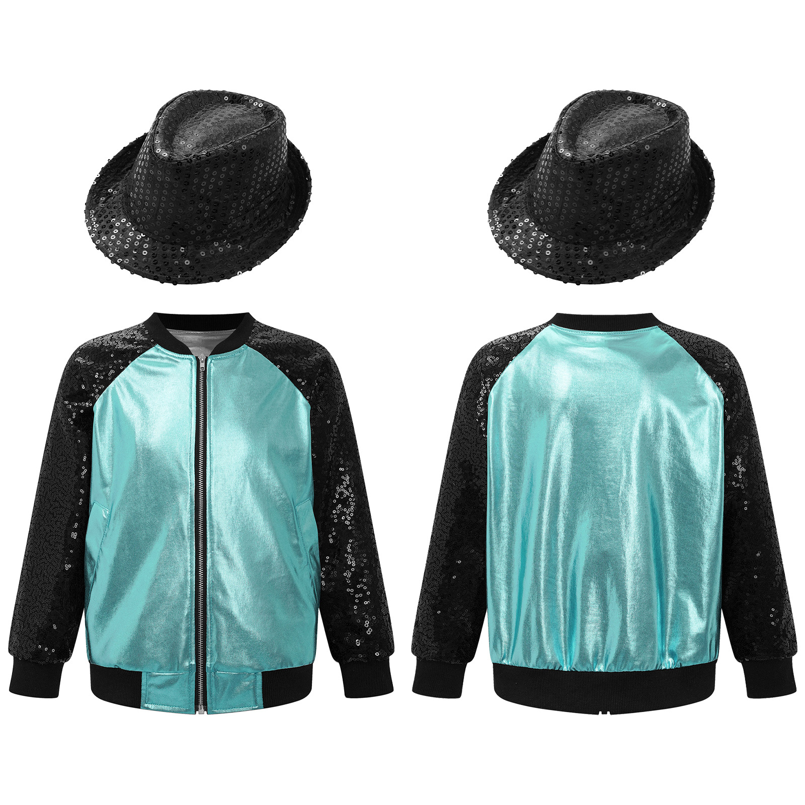 iiniim Girls Boys Sparkle Metallic Bomber Jacket Hip Hop Jazz Disco ...