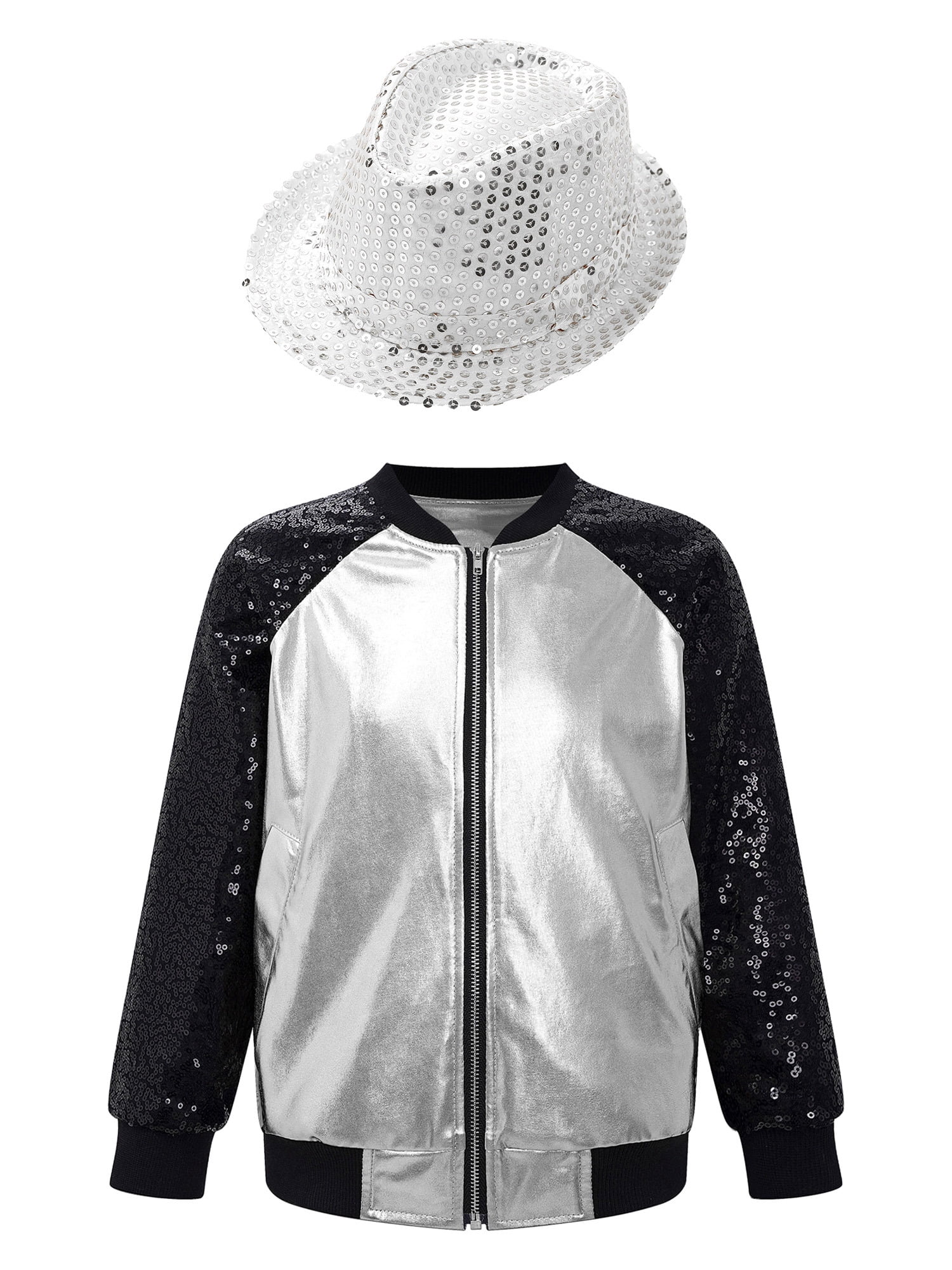 iiniim Girls Boys Sparkle Metallic Bomber Jacket Hip Hop Jazz Disco ...