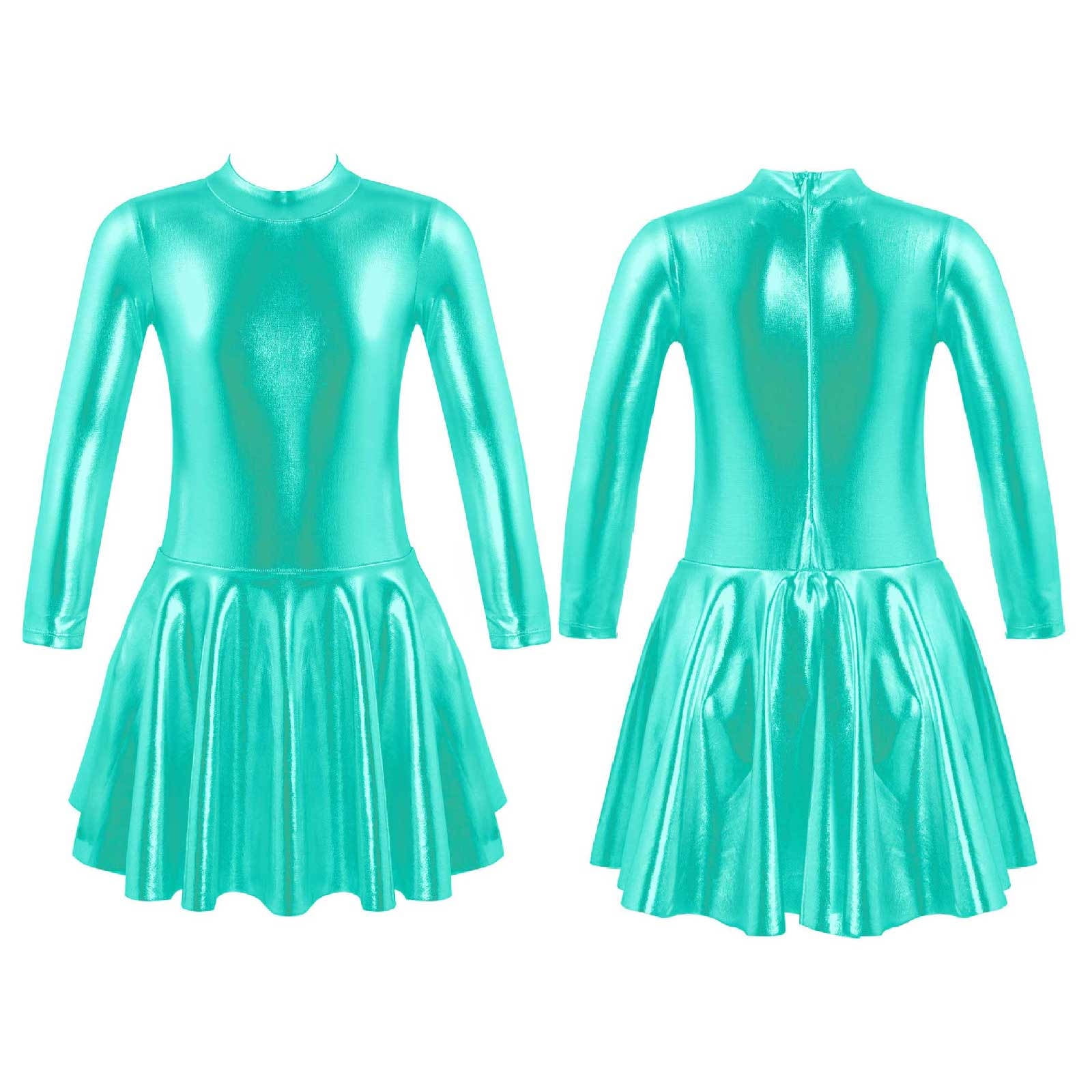 iiniim Girls Bronzing Long Sleeve Zipper Closure Leotard Dress Figure ...