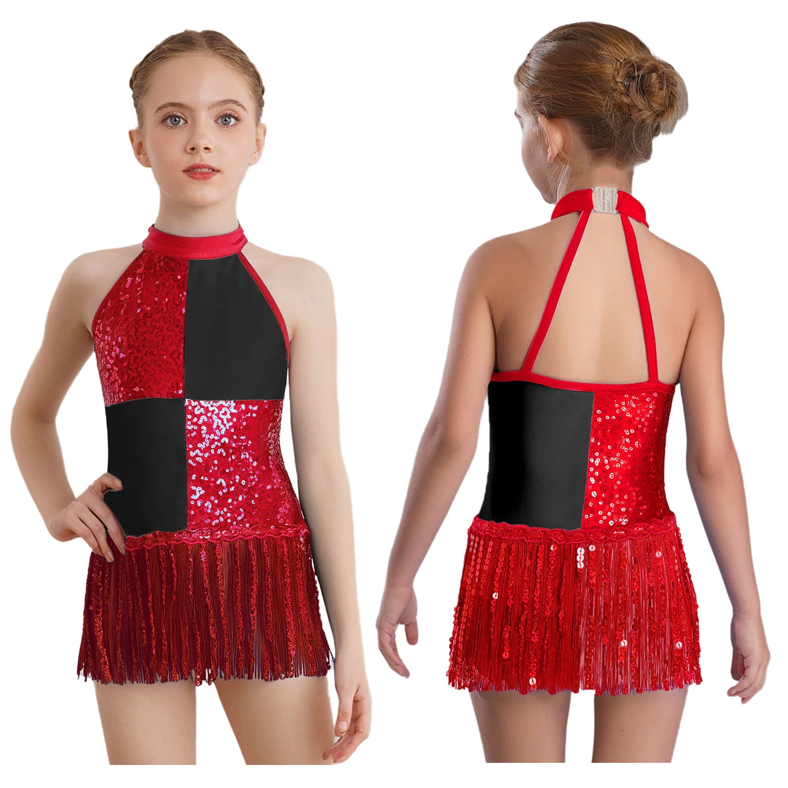 iiniim Girls Gymnastic Bodysuit Ballet Latin Tassel Dress Leotard ...