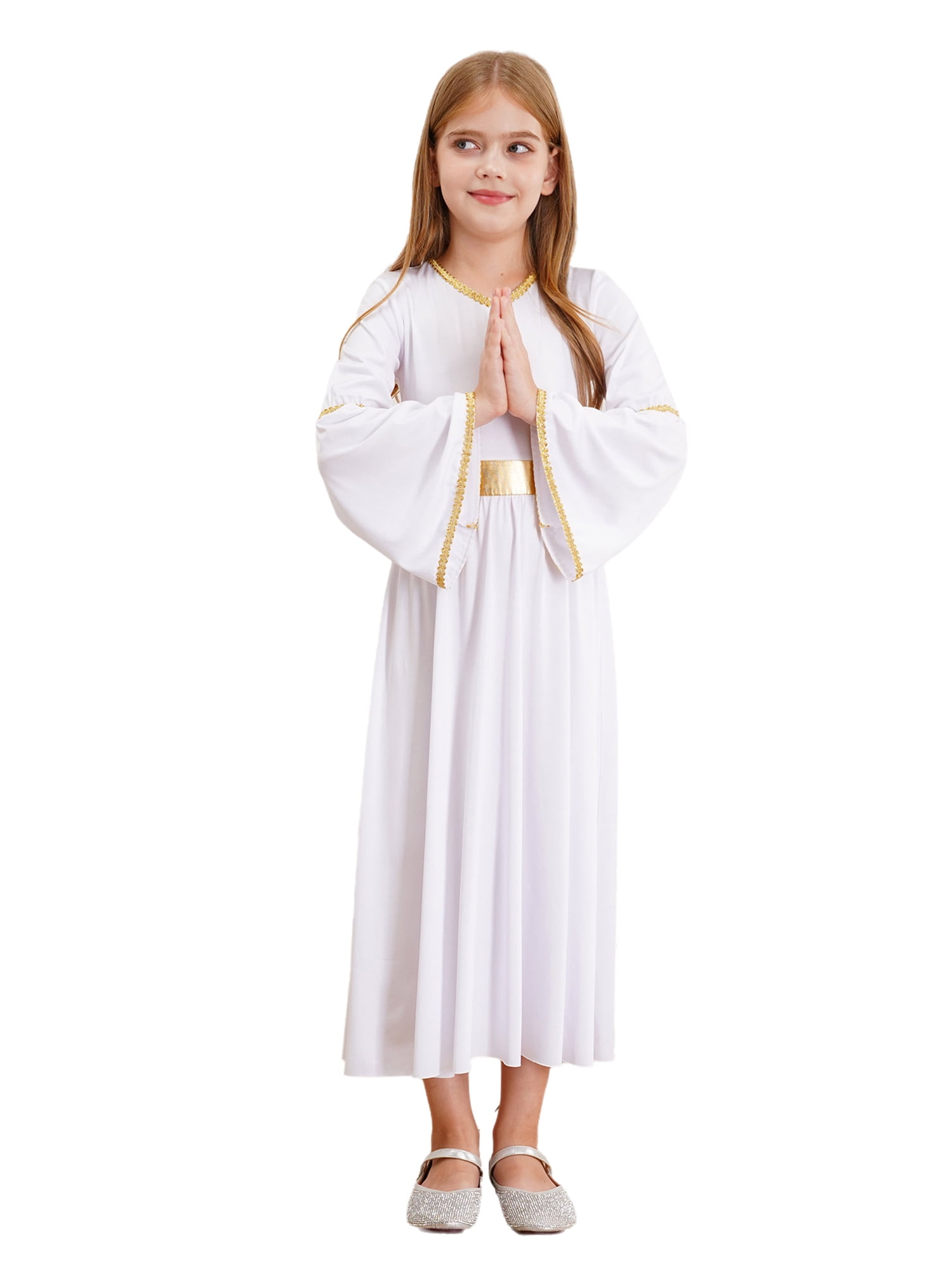 iiniim Girls Halloween Angel Dress Long Sleeve Gold Trim Princess ...