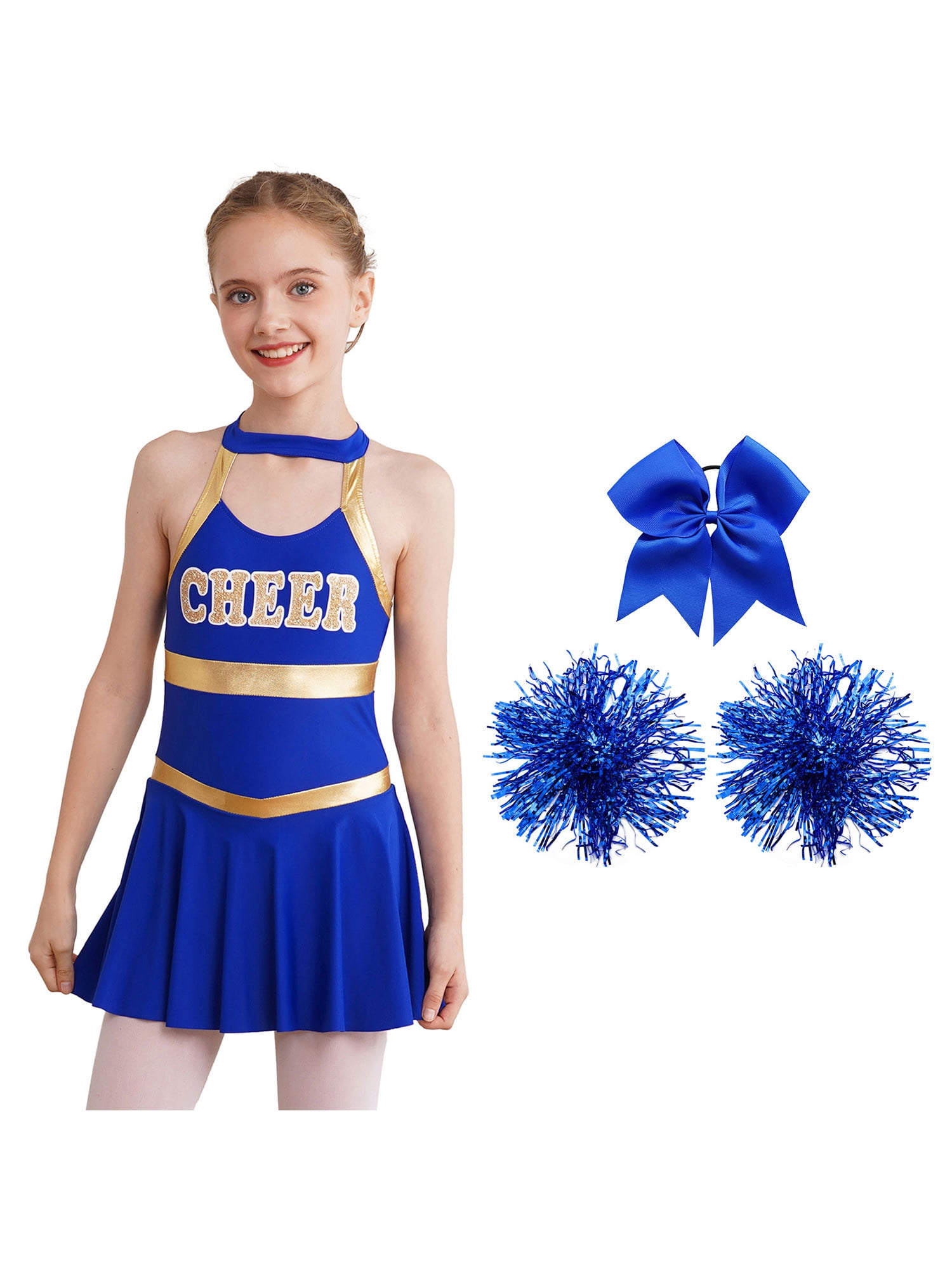 iiniim Girls Kids Cheer Leader Uniform Shiny Cheerleading Dance Dress ...