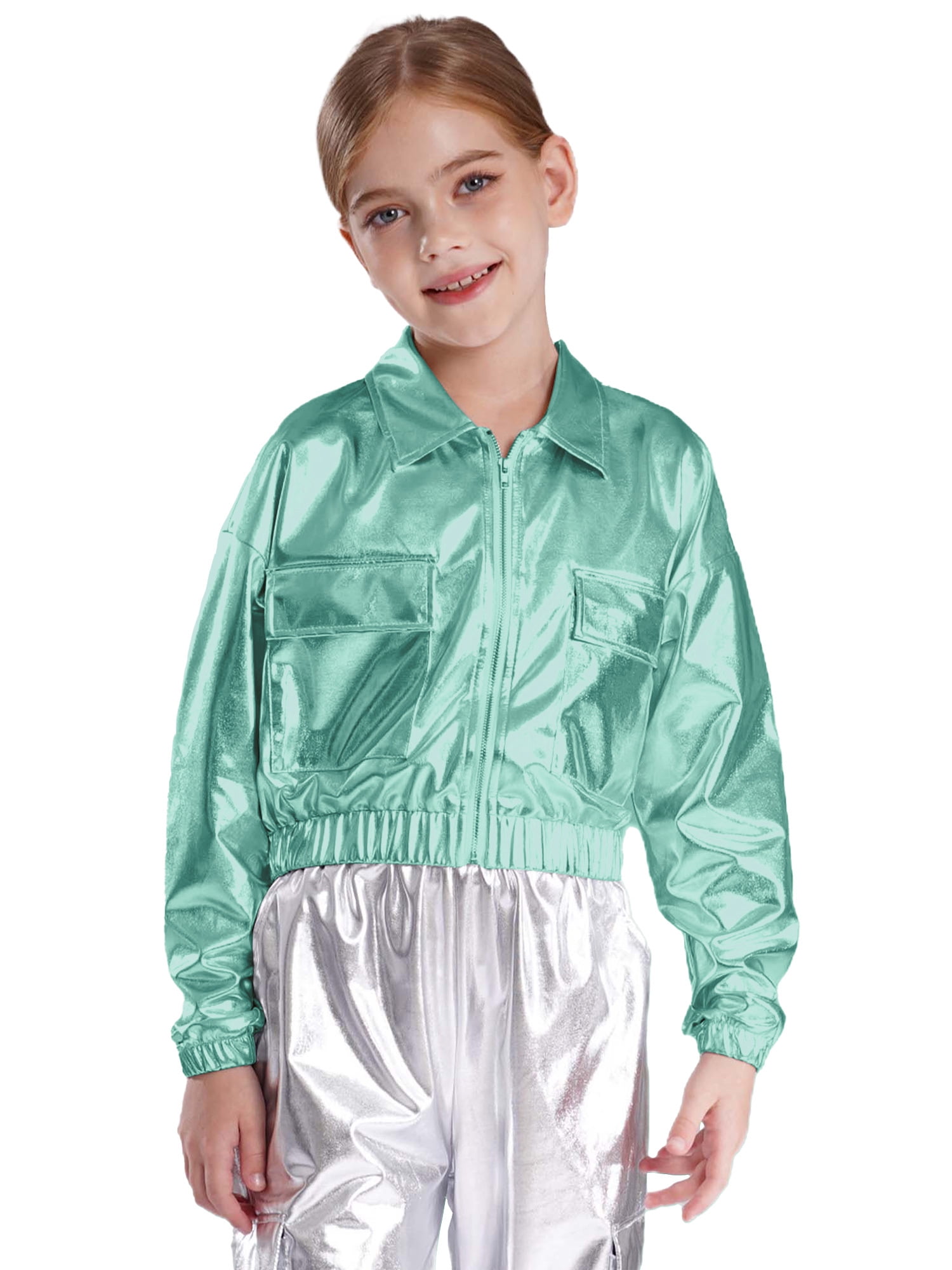 iiniim Girls Kids Sequins Hip Hop Jazz Outerwear Shiny Metallic Bomber ...