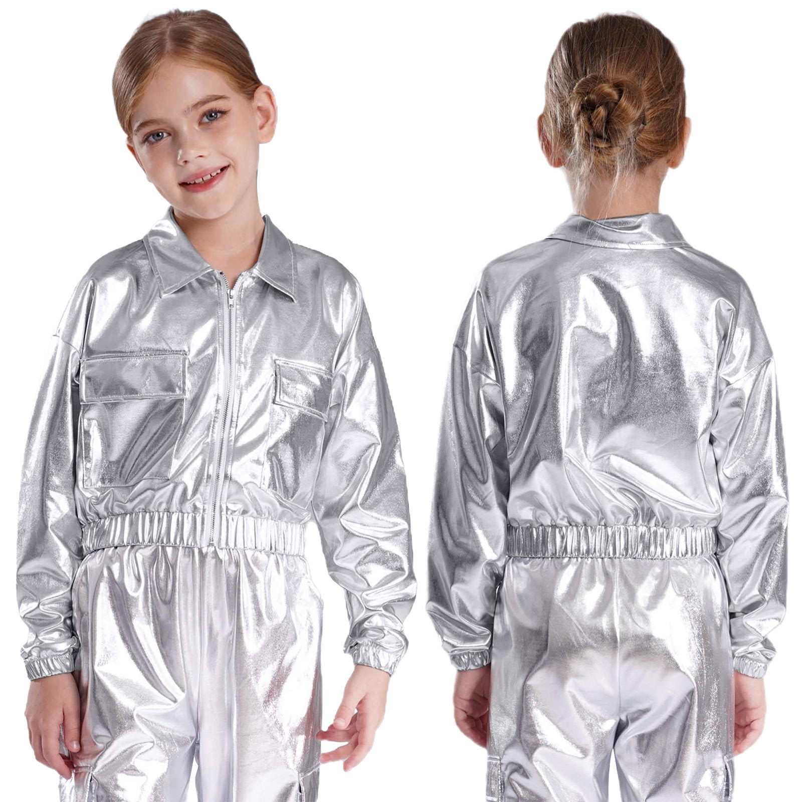iiniim Girls Kids Sequins Hip Hop Jazz Outerwear Shiny Metallic Bomber ...