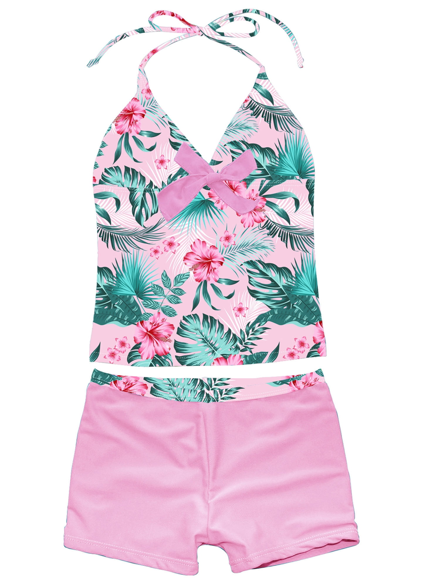 iiniim Girls Kids Two Piece Tankini Set Halter Tank Top with Boyshort ...