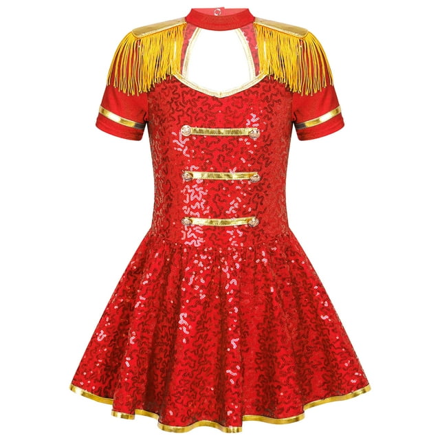 Iiniim Girls Majorette Costume Shiny Sequins Marching Band Uniform