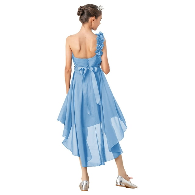 iiniim Girls One Shoulder Flowers Chiffon Wedding Bridesmaid High Low ...