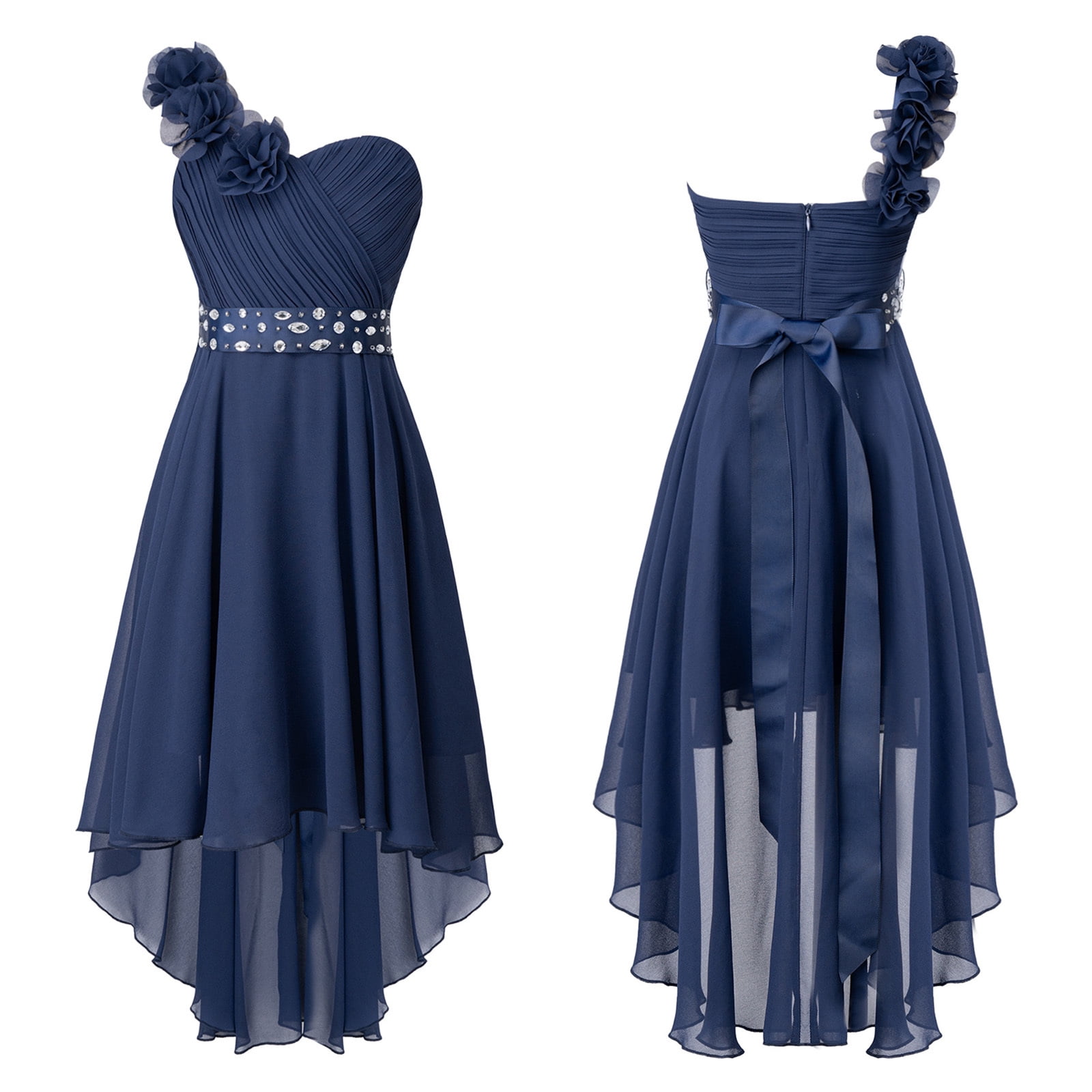 iiniim Girls One Shoulder Flowers Chiffon Wedding Bridesmaid High Low ...