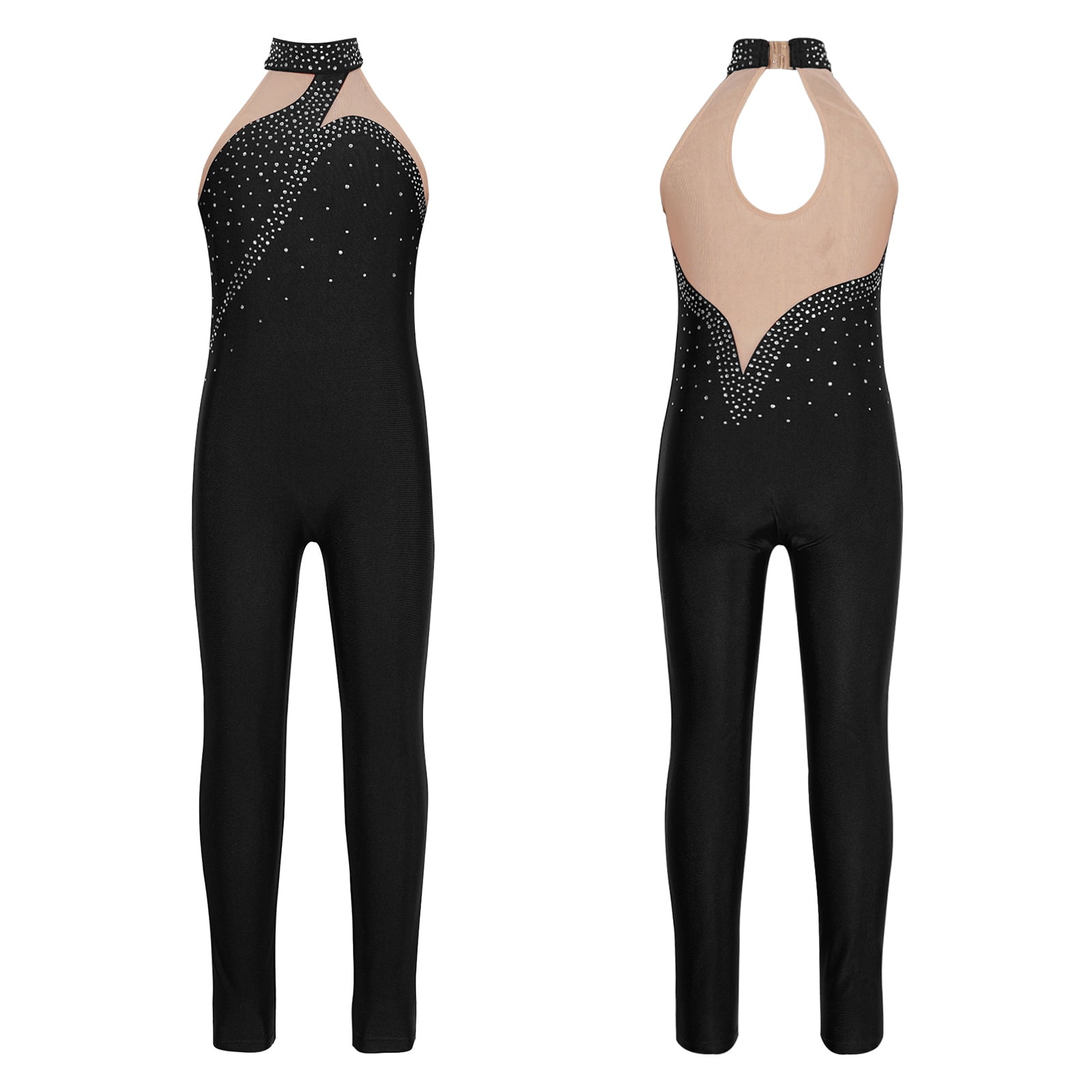 iiniim Girls Rhinestone Mesh Splice Tank Unitard Full Body One Piece ...