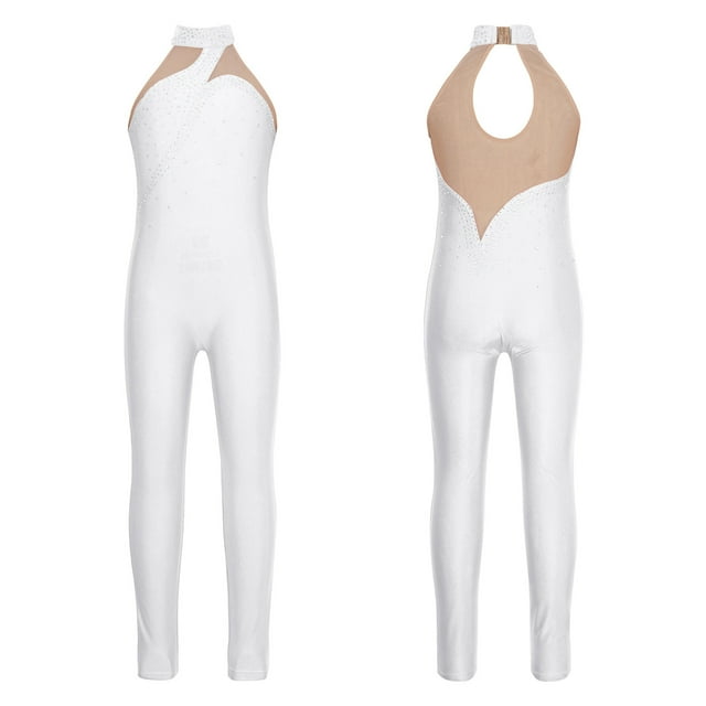 iiniim Girls Rhinestone Mesh Splice Tank Unitard Full Body One Piece ...