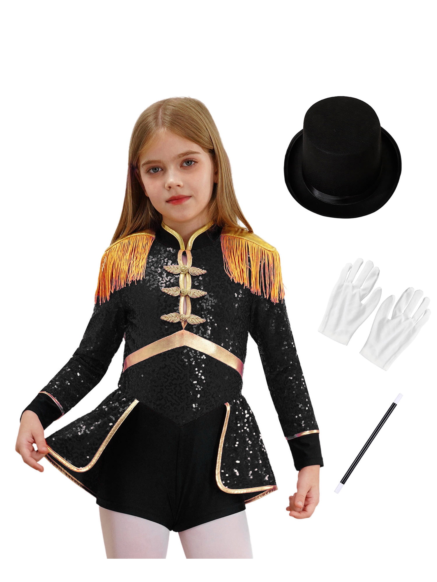 iiniim Girls Ringmaster Circus Outfit Halloween Long Sleeve Sequins ...