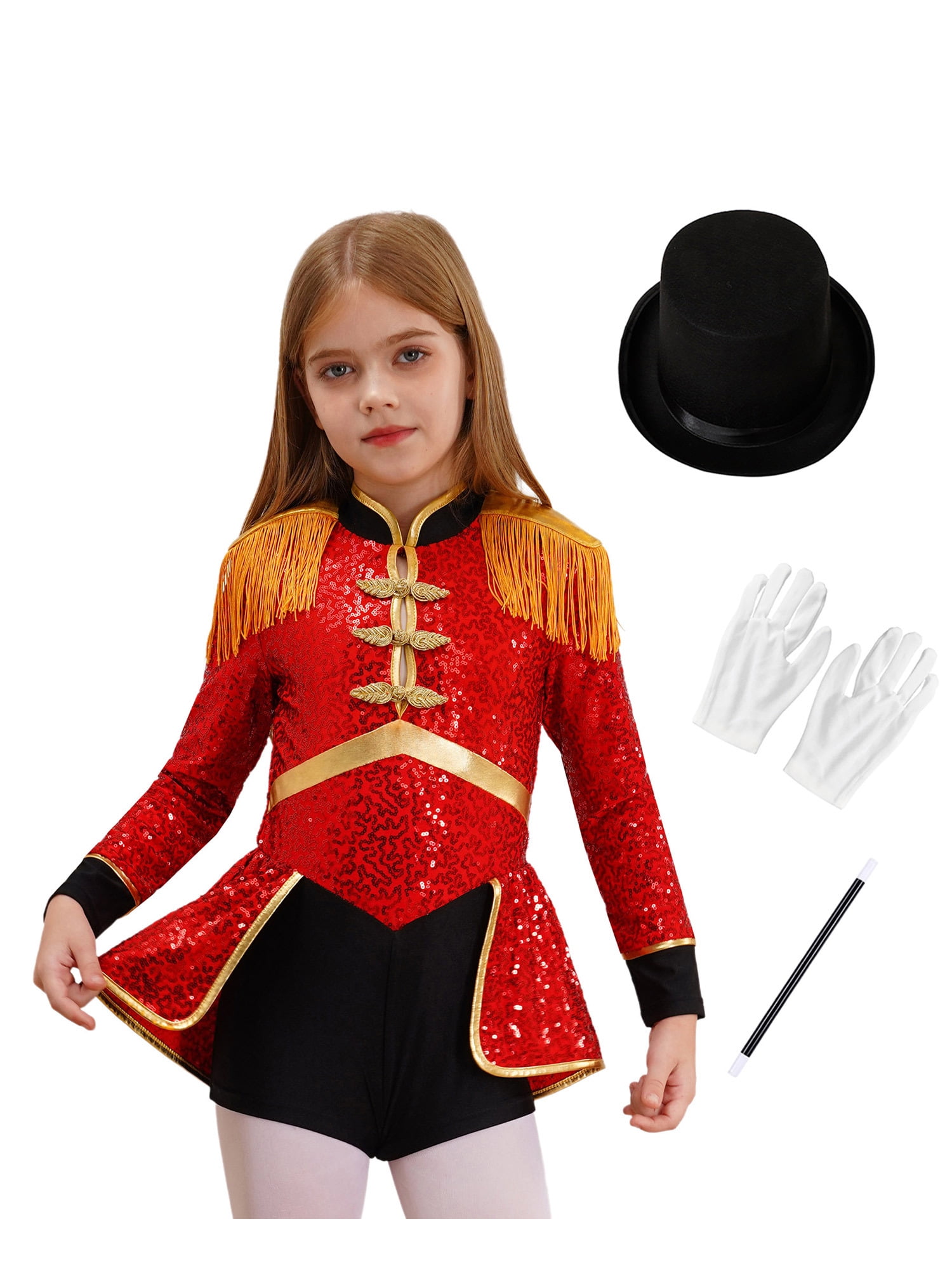 iiniim Girls Ringmaster Circus Outfit Halloween Long Sleeve Sequins ...