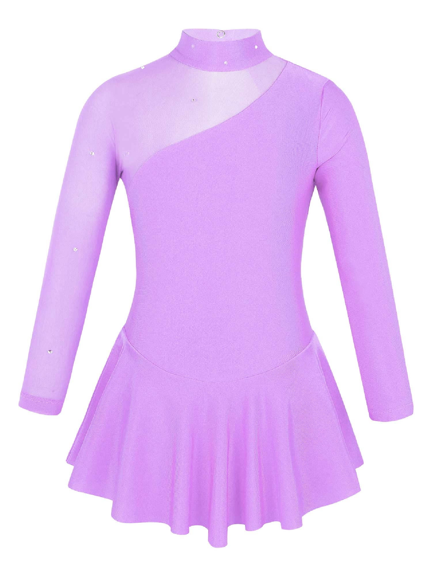 iiniim Girls' Roller Ice Figure Skating Dress Mock Turtleneck Sparkly ...