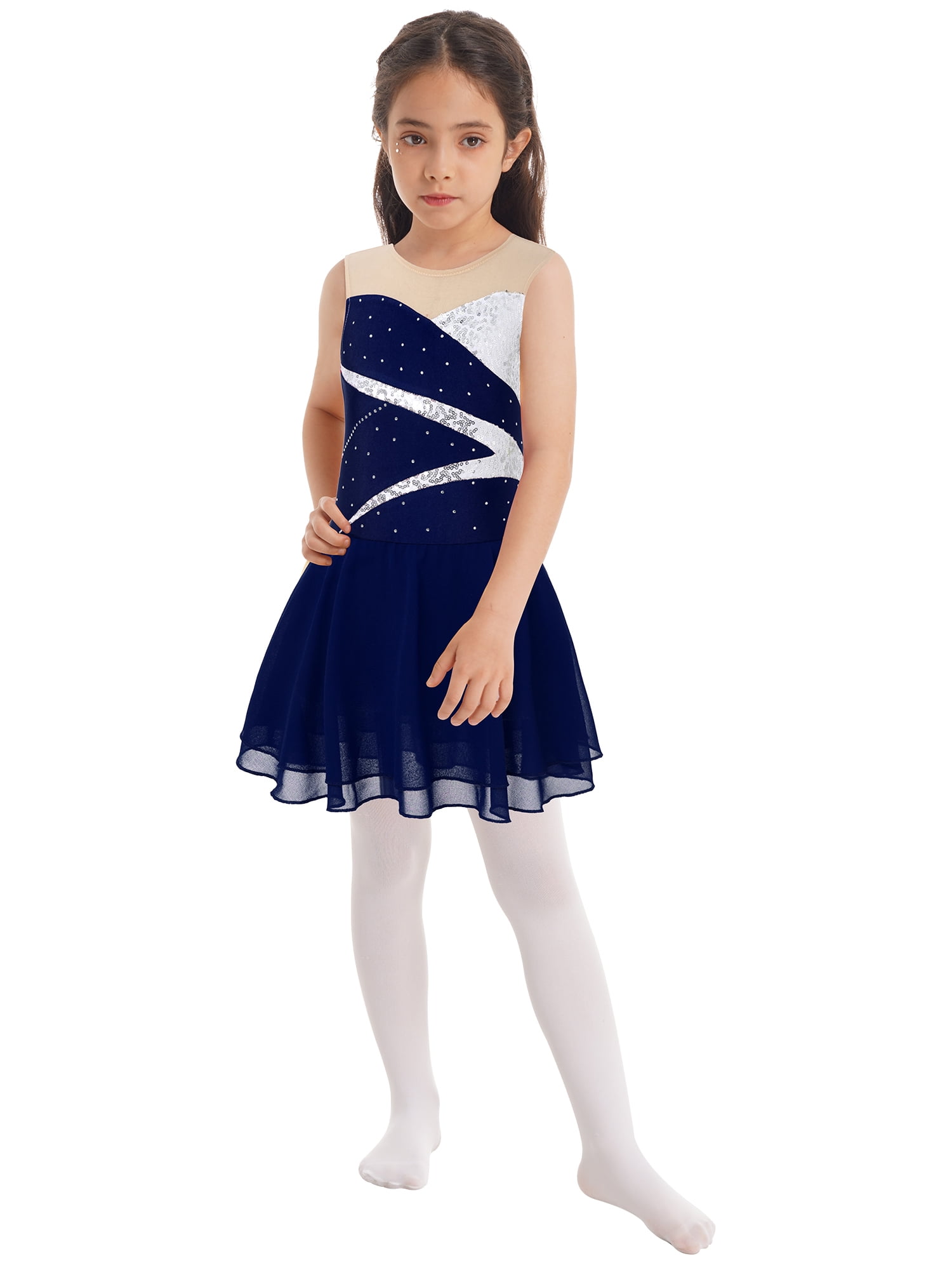 iiniim Girls Sequin Rhinestone Sleeveless Figure Ice Skating Dress ...
