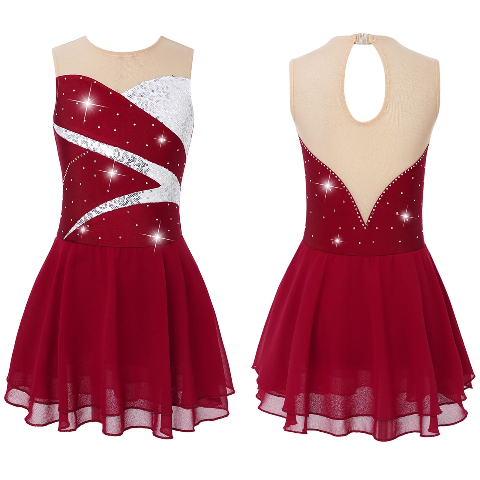 iiniim Girls Sequin Rhinestone Sleeveless Figure Ice Skating Dress ...