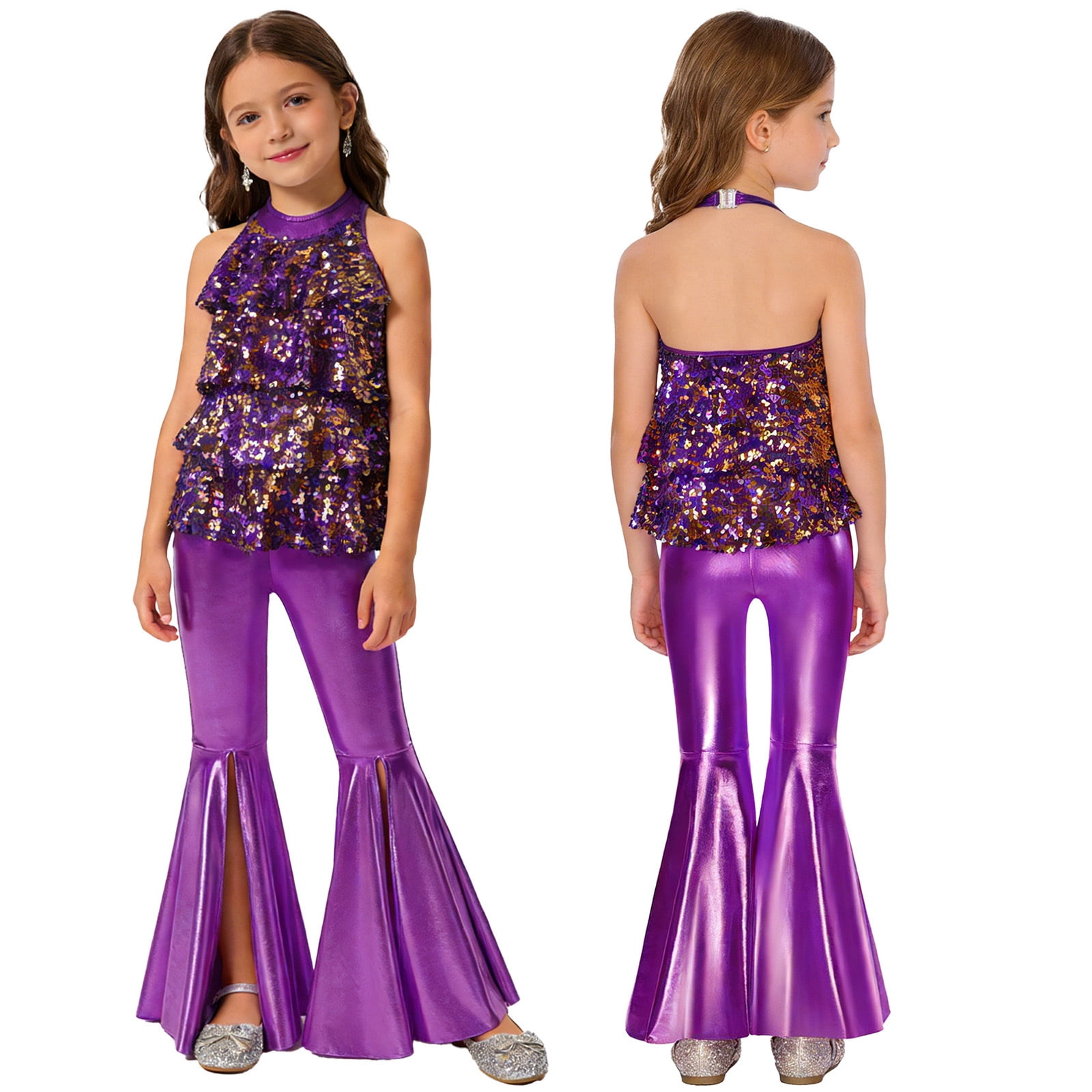 iiniim Girls Sequins Hip Hop Dance Outfit Stage Performance Clothes ...