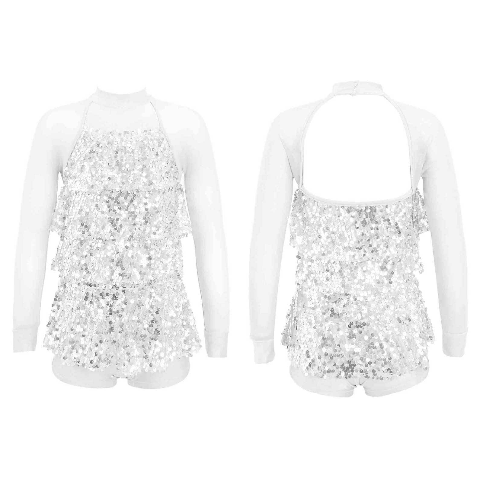 iiniim Girls Sequins Long Sleeve Latin Jazz Moden Dance Dress Kids ...