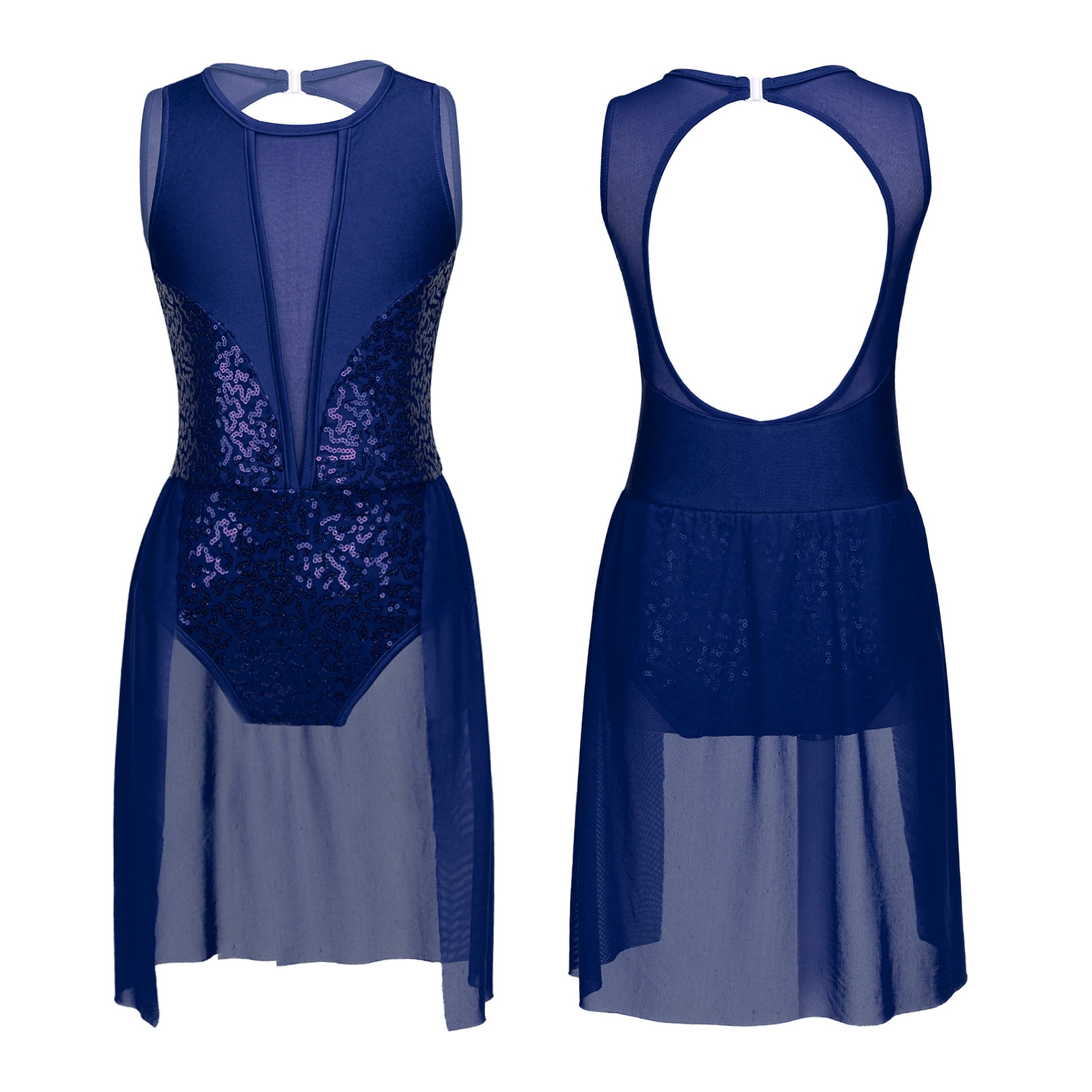 iiniim Girls Sequins Lyrical Modern Ballet Leotard Dress High-Low Mesh ...