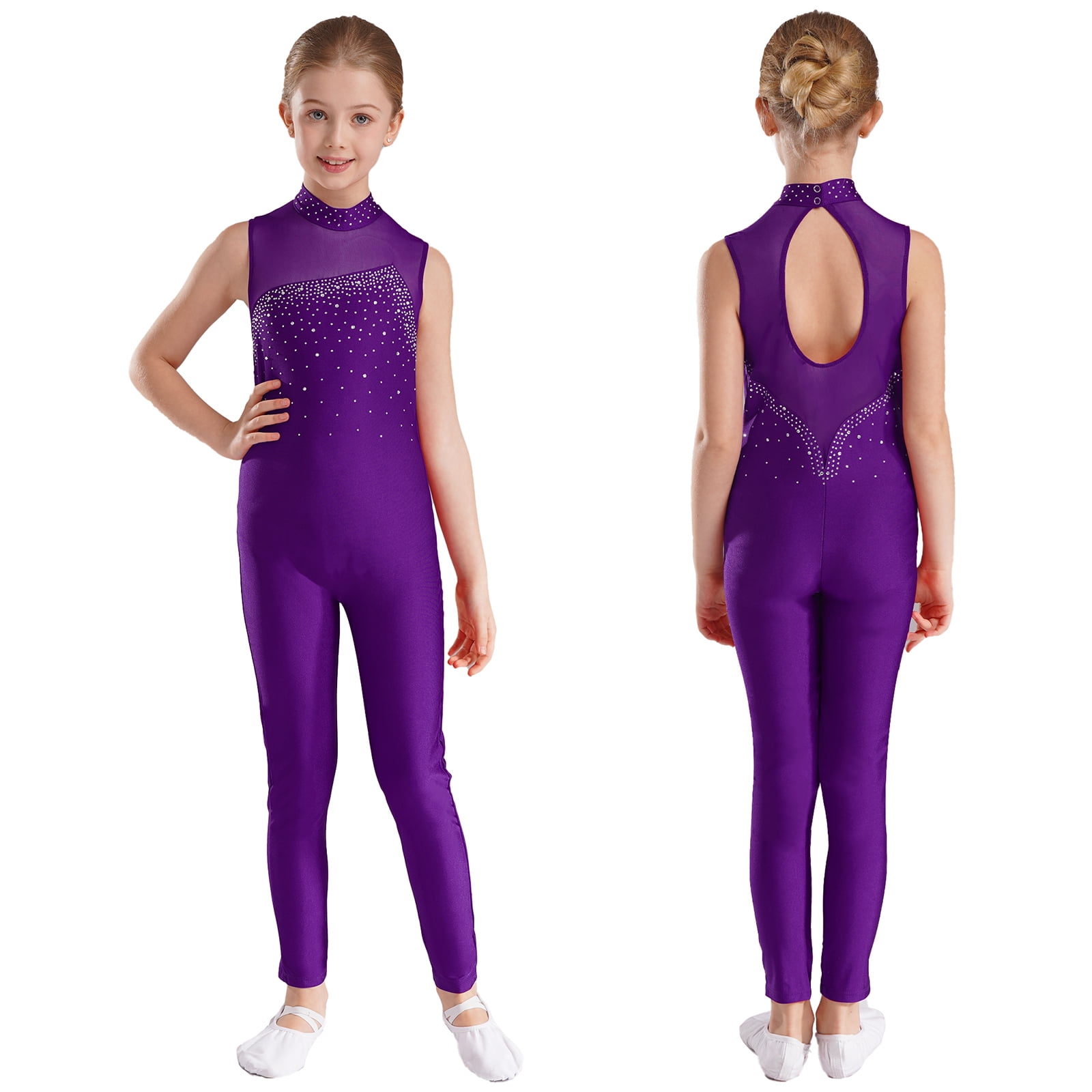 iiniim Girls Shiny Dance Unitards Sleeveless Gymnastic Leotard One ...