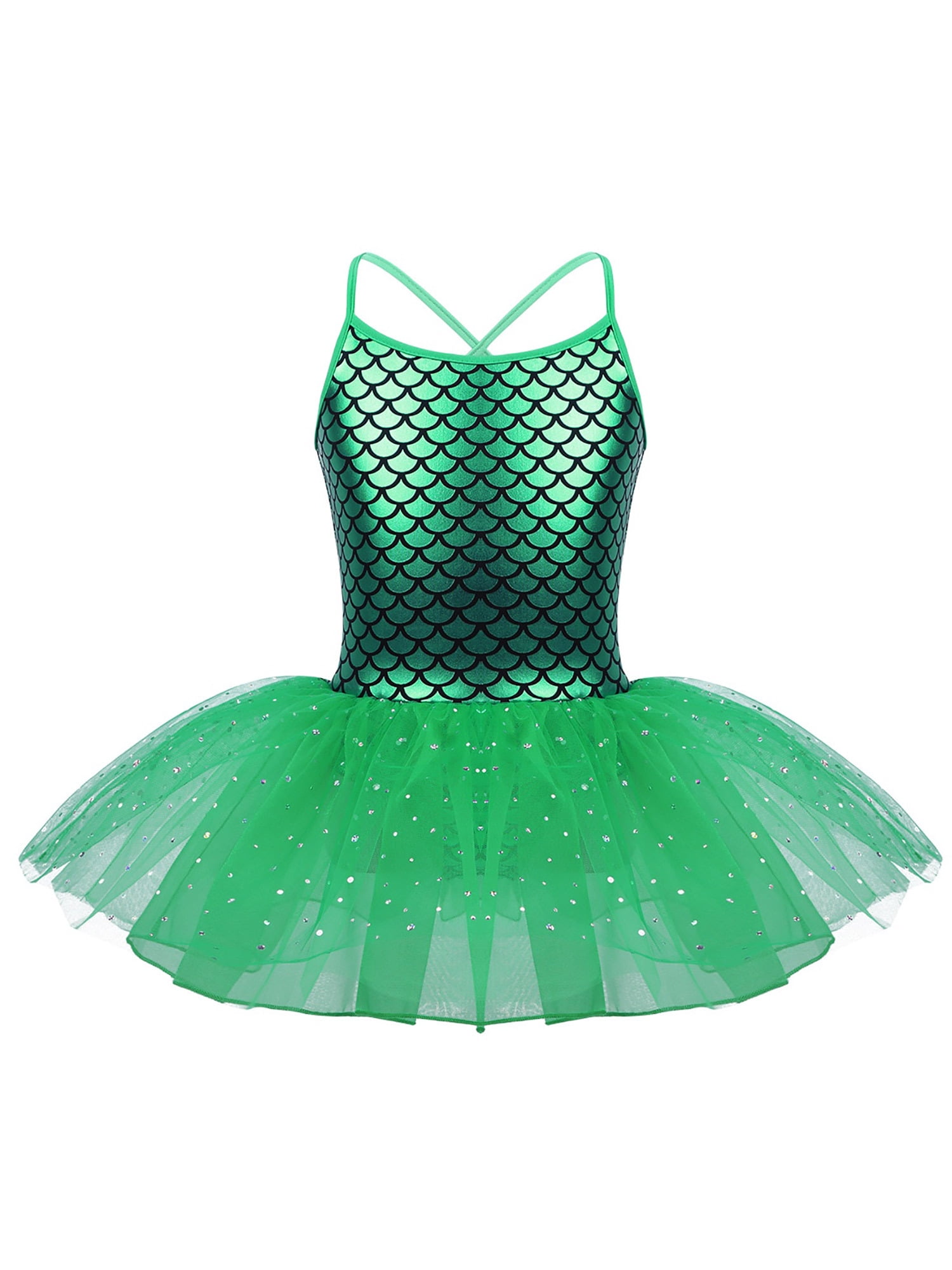 iiniim Girls Shiny Fishscales Printed Leotard Tutu Skirts Dance Dress ...