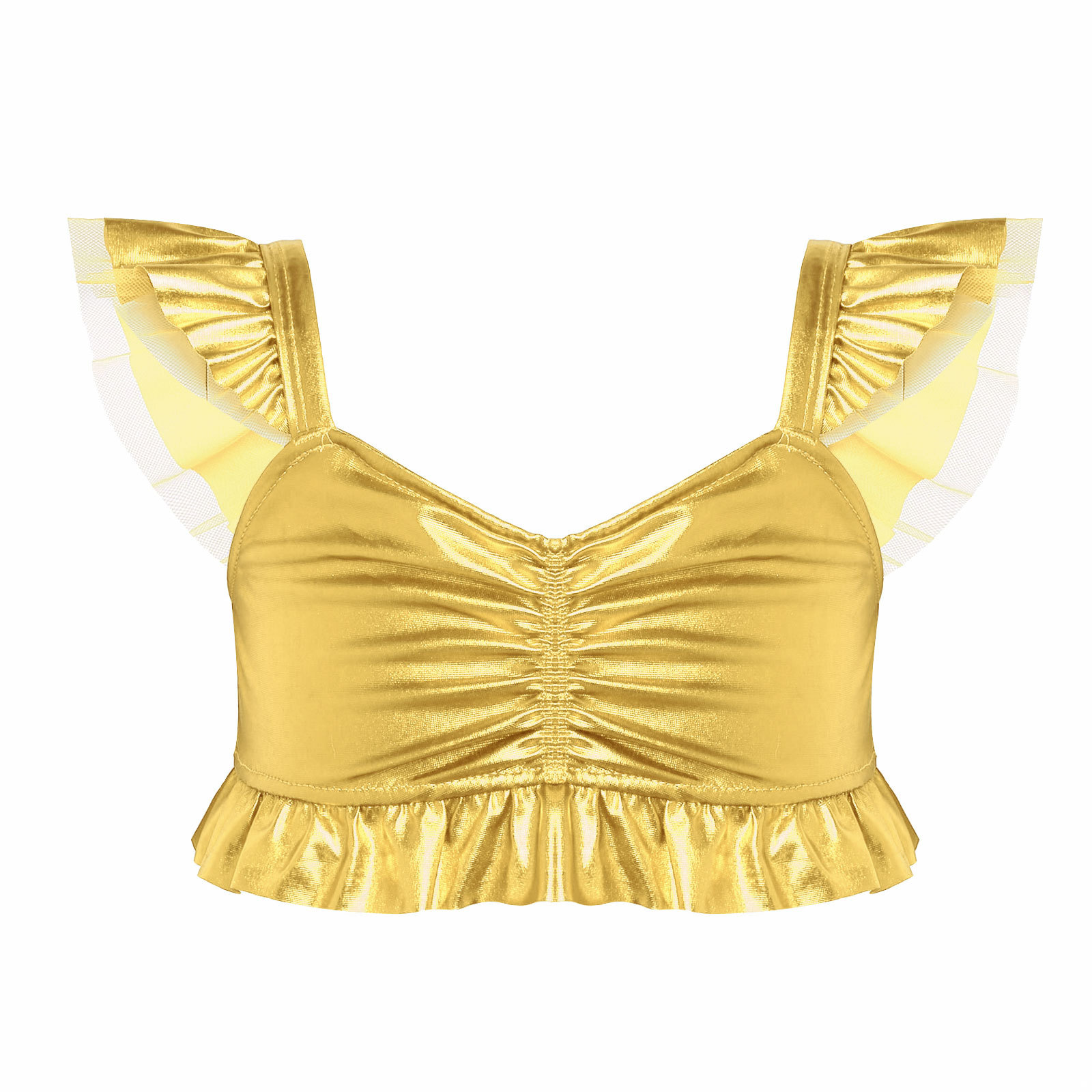 iiniim Girls Shiny Metallic Ruffles Mermaid Crop Bra Top for Halloween ...