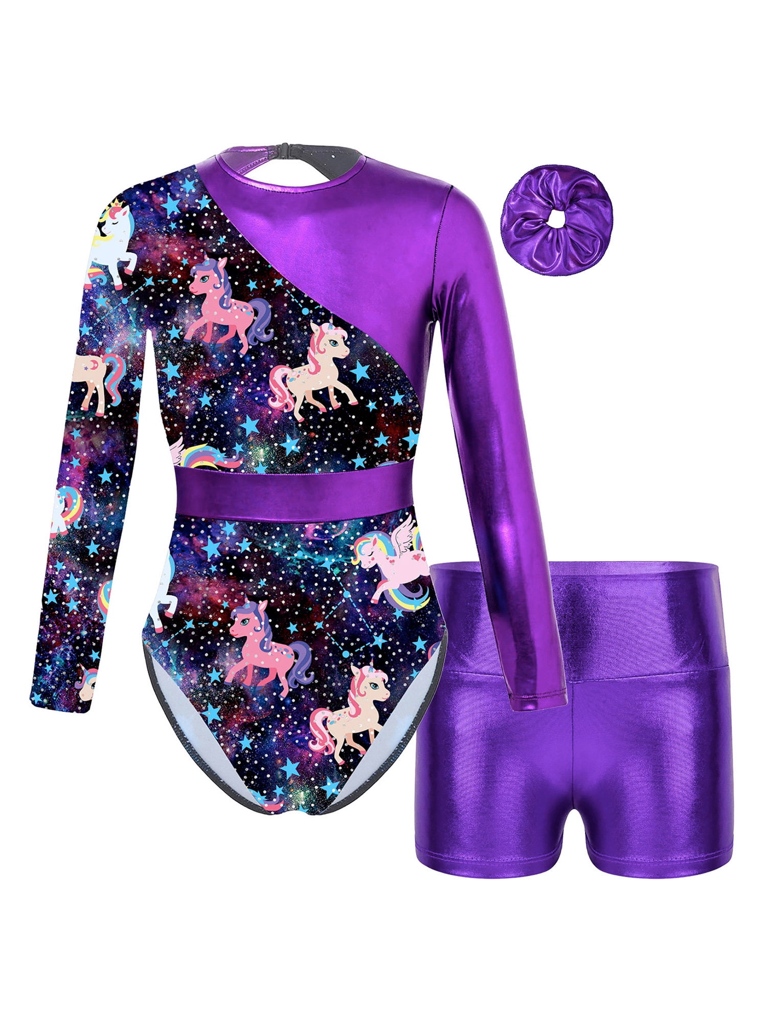 iiniim Girls Sparkly Gymnastics Leotards 3Pcs Athletic Bodysuit with ...
