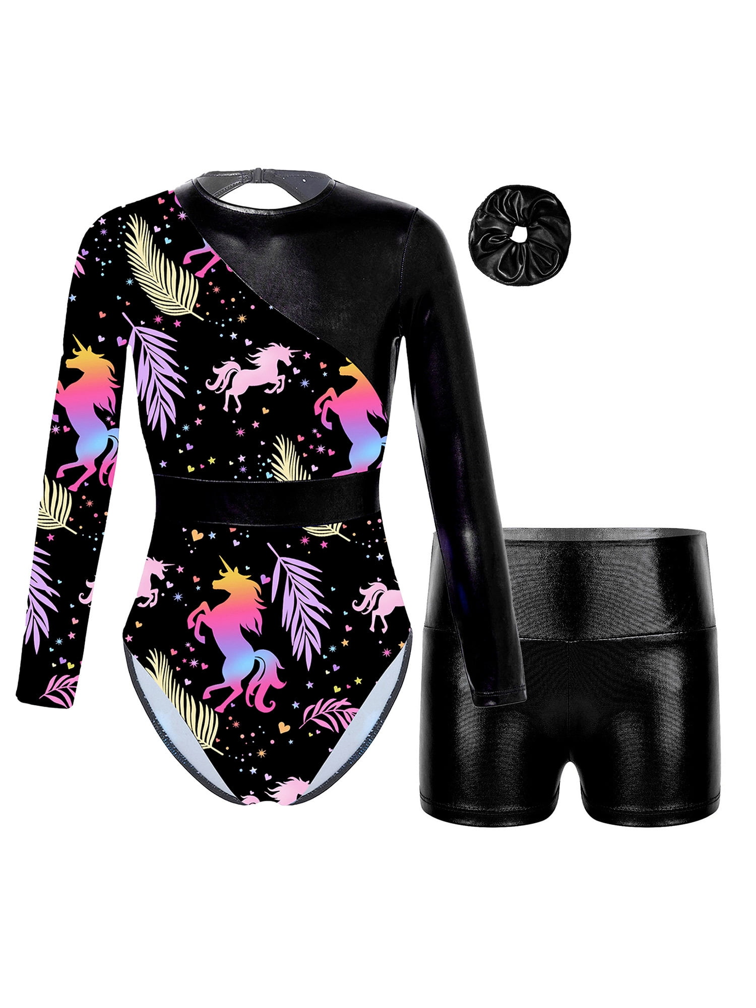 iiniim Girls Sparkly Gymnastics Leotards 3Pcs Athletic Bodysuit with ...