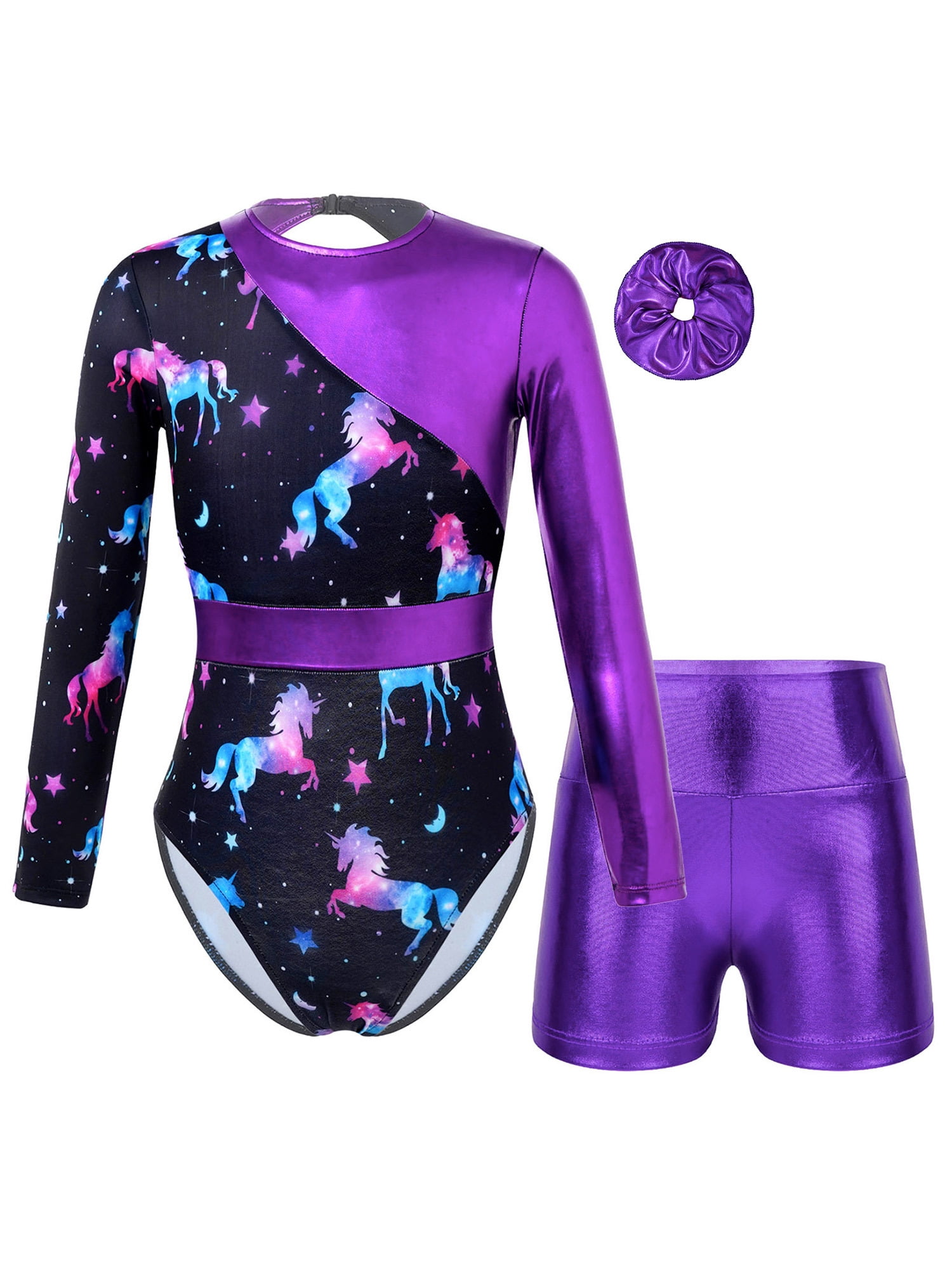 iiniim Girls Sparkly Gymnastics Leotards 3Pcs Athletic Bodysuit with ...