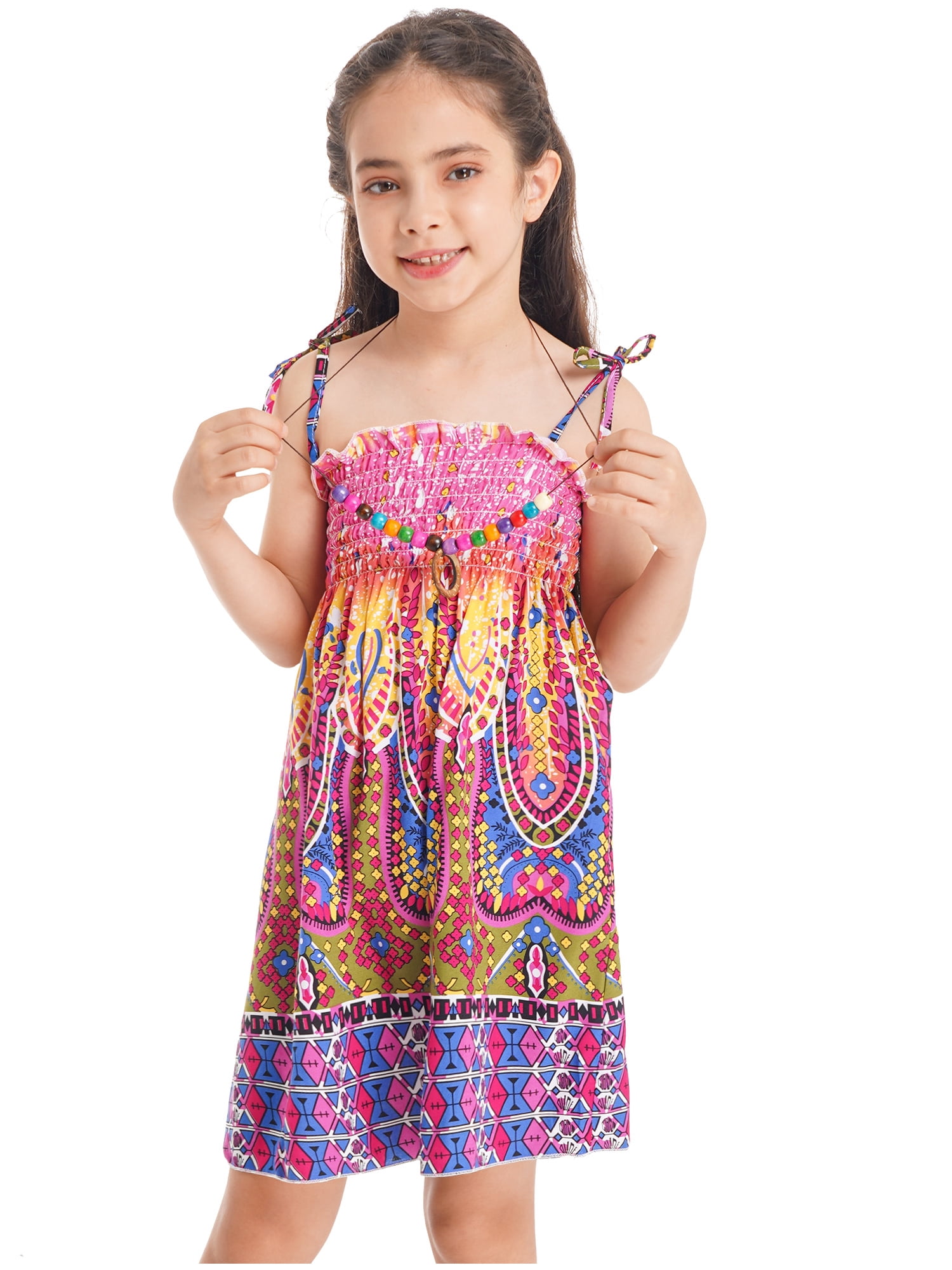 iiniim Girls Summer Sleeveless Straps Bohemian Beach Dress Flower Print ...