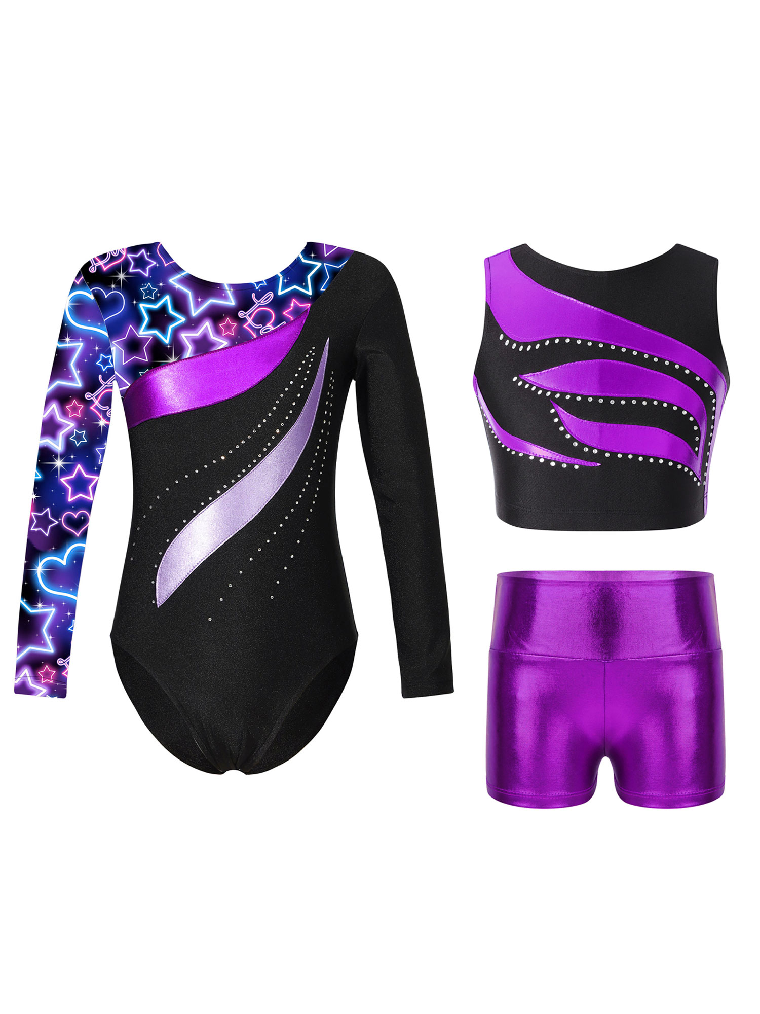 iiniim Gymnastics Leotards for Girls Long Sleeve Bodysuit with Round ...