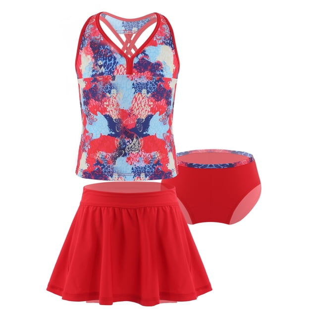 iiniim Junior Girls 3Pcs Swimwear Floral Printed Crop Top with Briefs ...