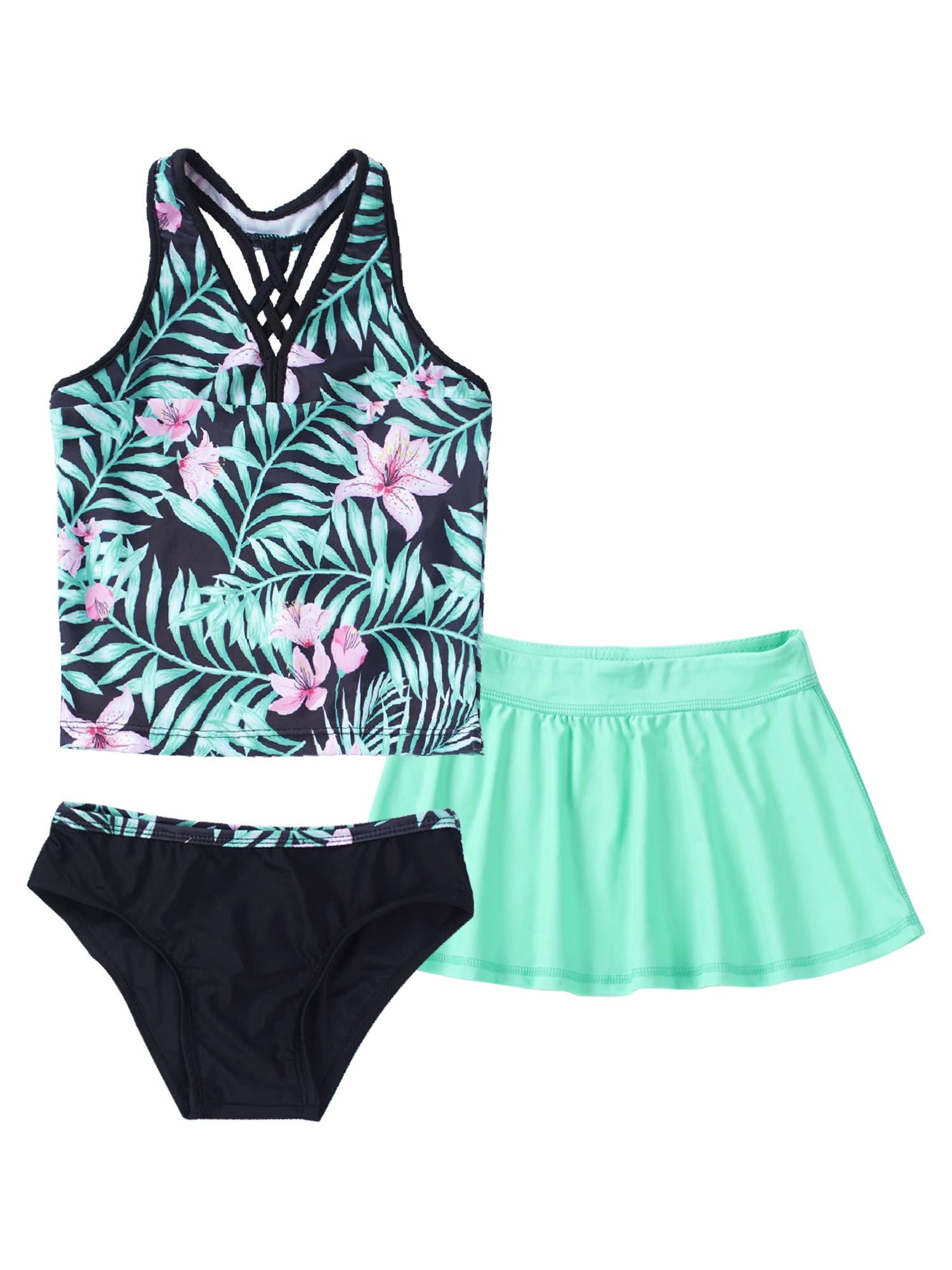 iiniim Junior Girls 3Pcs Swimwear Floral Printed Crop Top with Briefs ...