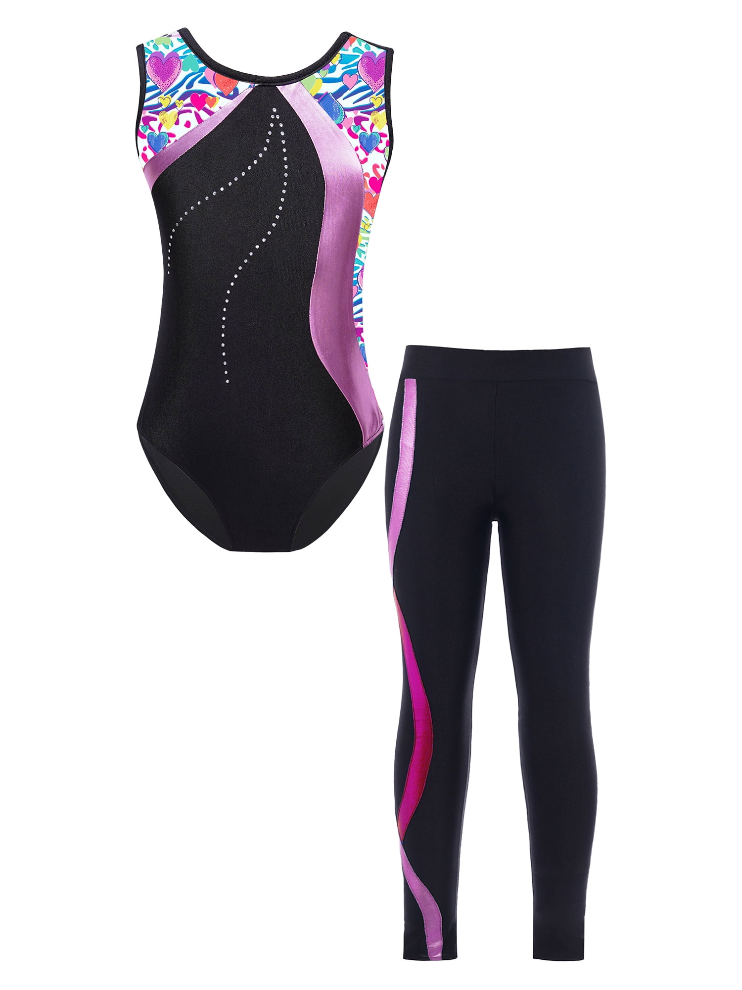 iiniim Kid Girls Athletic Unitard 2PCS Dance Wear Ballet Gymnastic ...