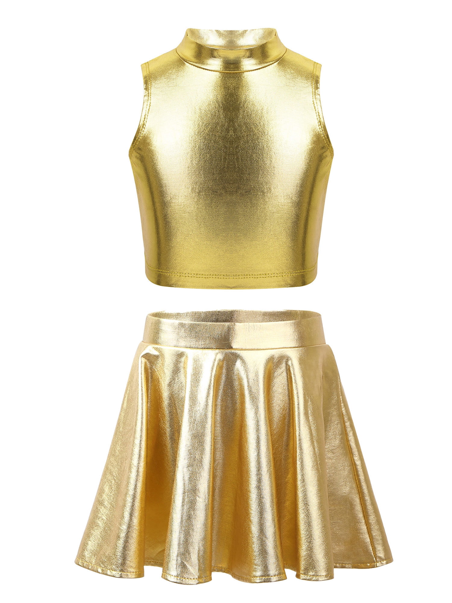 iiniim Girls Dance Cheerleading Metallic Turtleneck Crop Tops with ...
