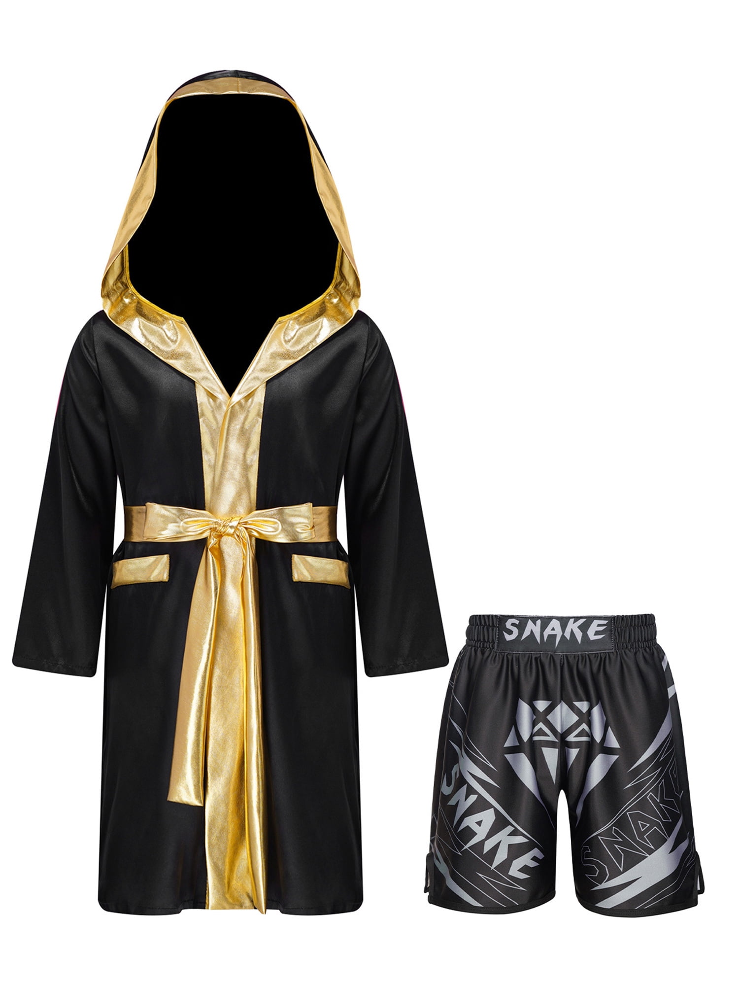 iiniim Kids Boys Boxing Metallic Satin Robe Open Front Hooded Grown ...