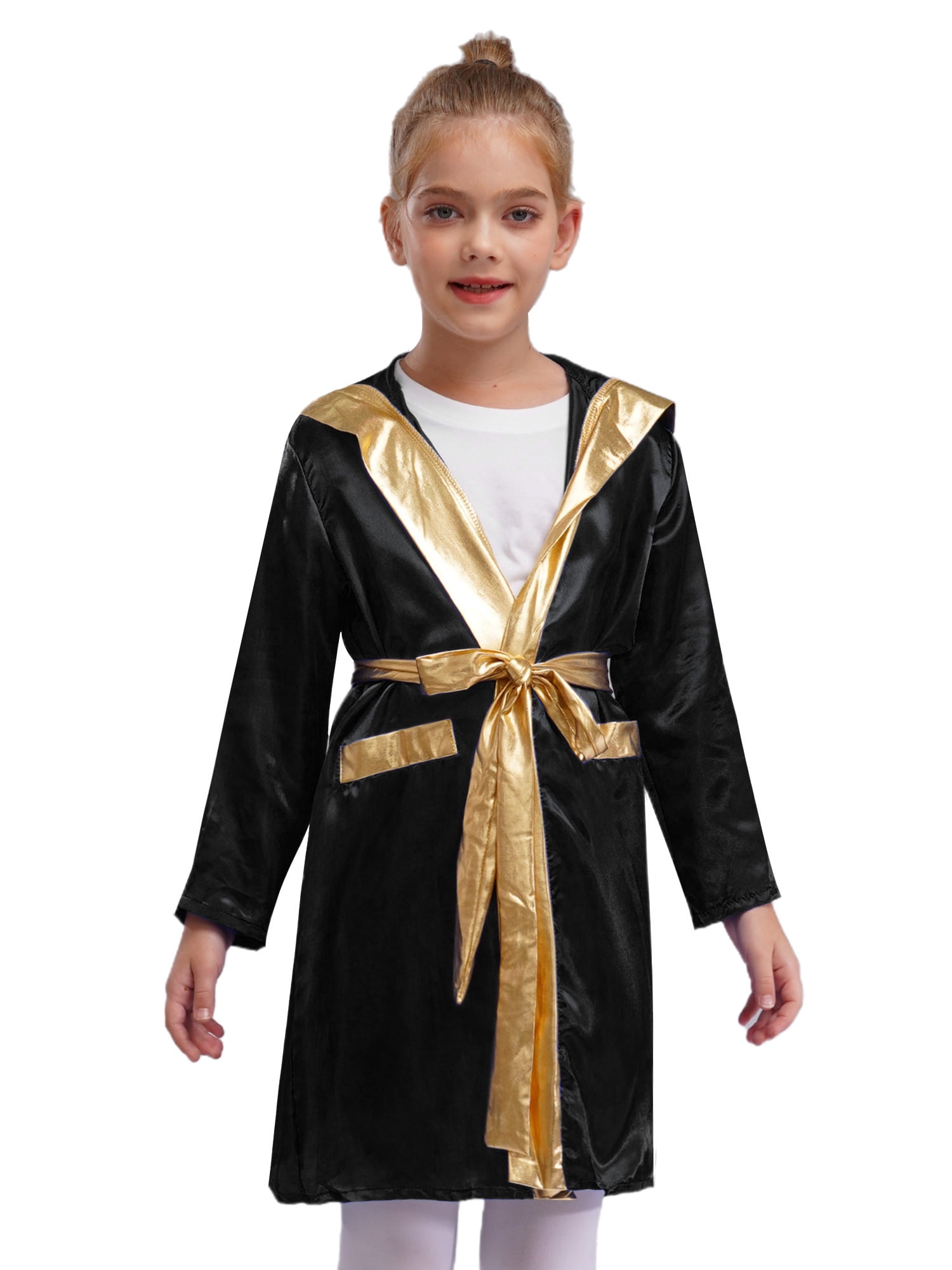 iiniim Kids Boys Metallic Boxing Robe Boxing Hooded Satin Boxer Cloak ...