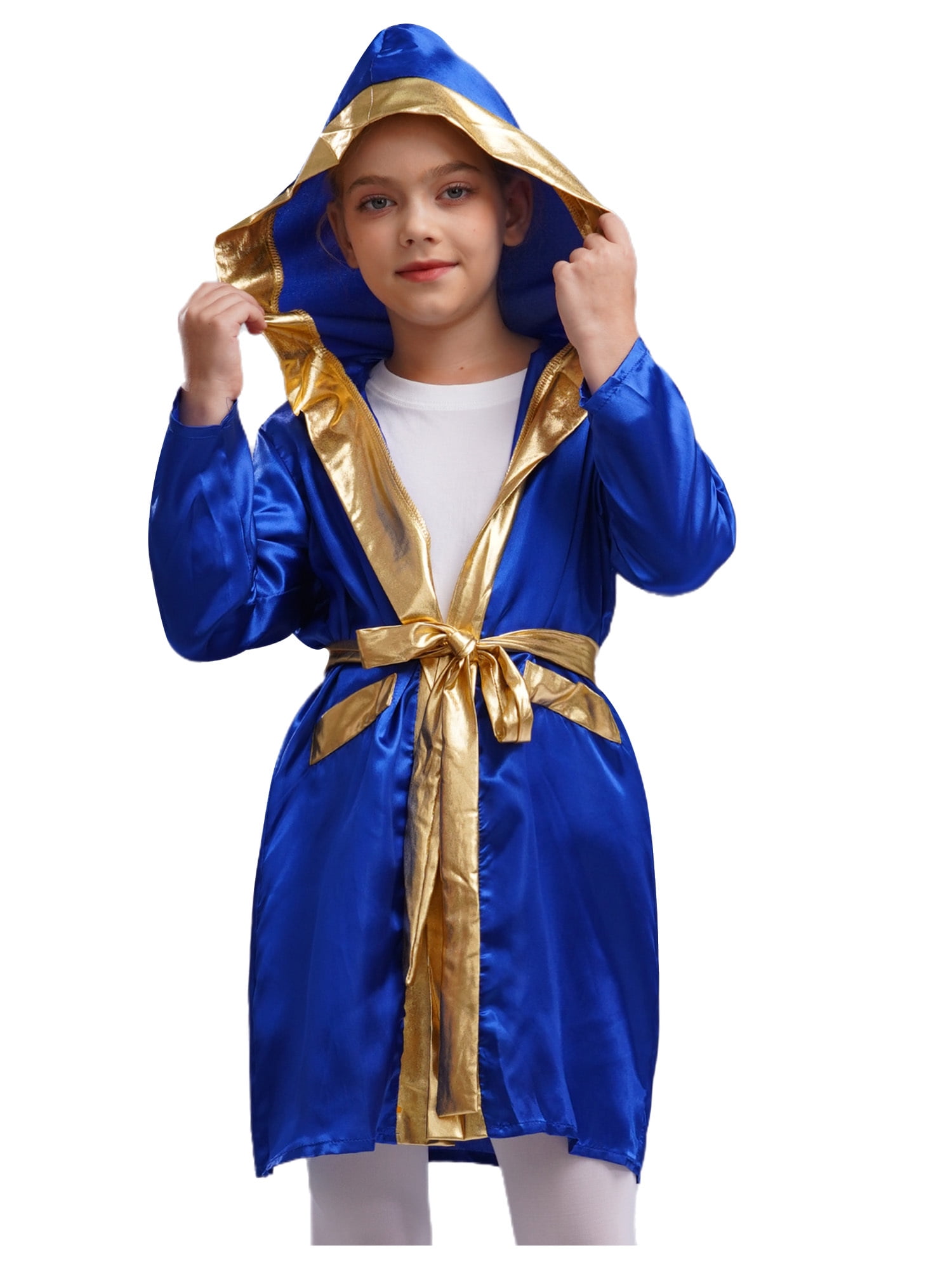 iiniim Kids Boys Metallic Boxing Robe Boxing Hooded Satin Boxer Cloak ...
