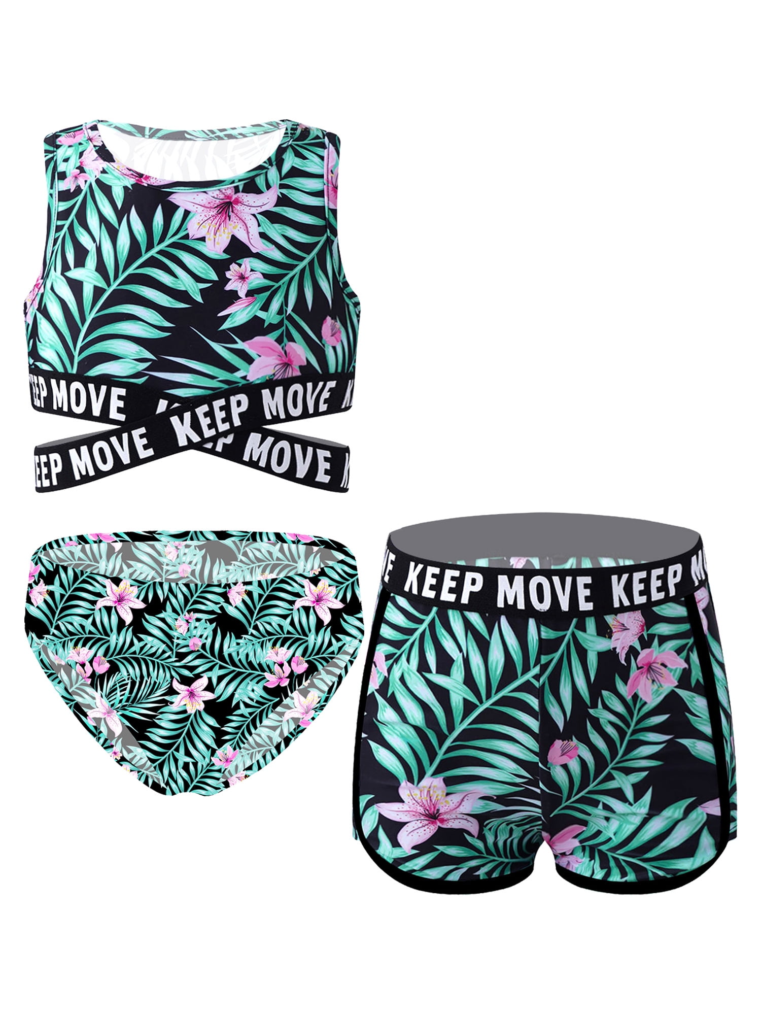 iiniim Kids Girls 3 Pcs Gymnastics Dance Swim Crop Top Brief with ...