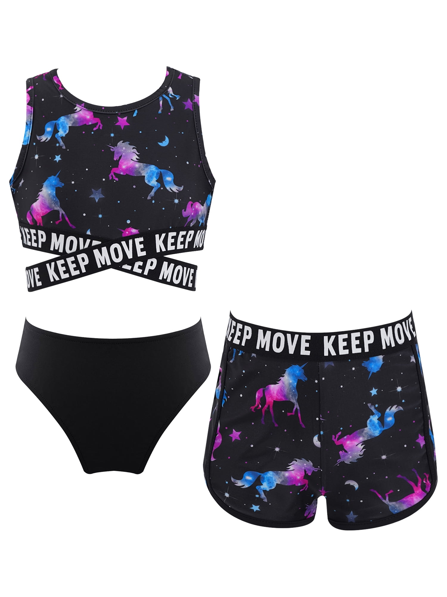 iiniim Kids Girls 3 Pcs Gymnastics Dance Swim Crop Top Brief with ...