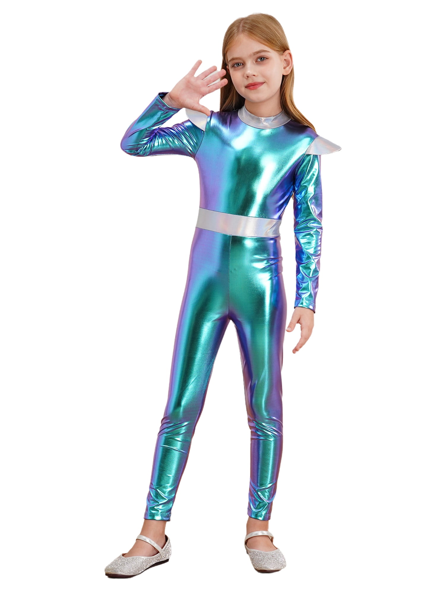 iiniim Kids Girls Aliens Costume Halloween Cosplay Metallic Jumpsuit ...