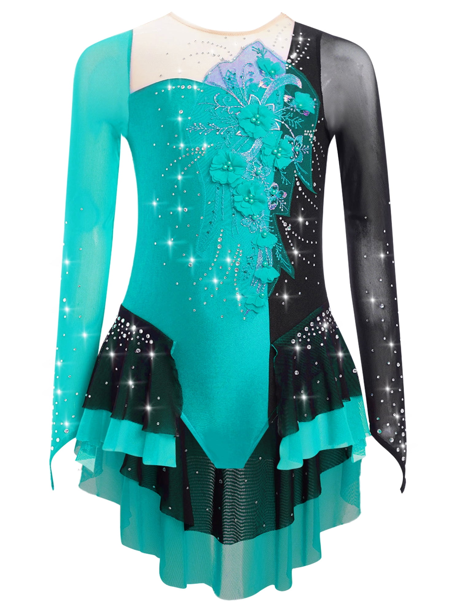 iiniim Kids Girls Applique Skating Gymnastics Leotard Color Block ...