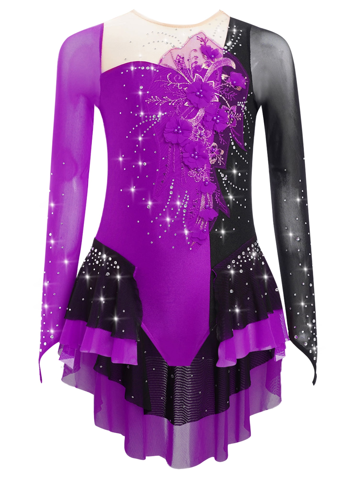 iiniim Kids Girls Applique Skating Gymnastics Leotard Color Block ...