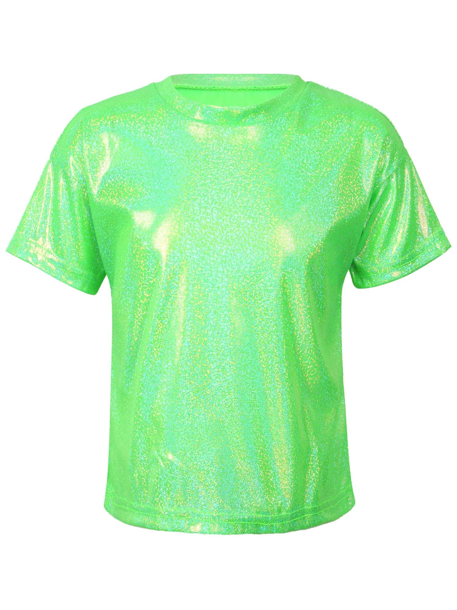 iiniim Kids Girls Boys Shiny Metallic Short Sleeve Shirt T-shirt ...