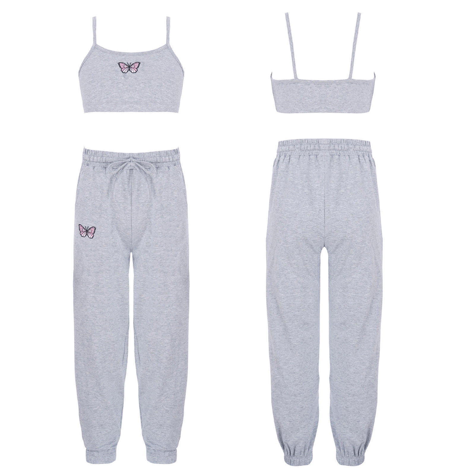 iiniim Kids Girls Butterfly Printed Tracksuit Crop Tops with Sweatpants ...