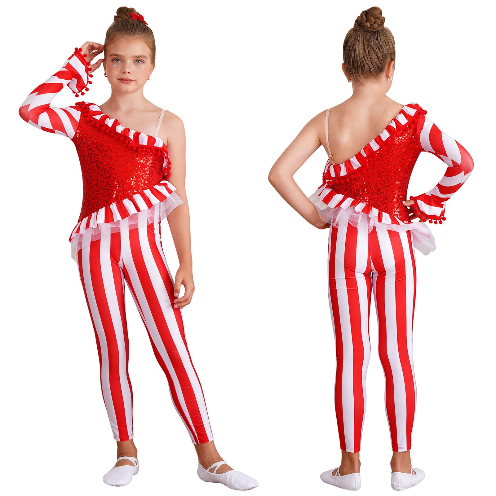 iiniim Kids Girls Candy Cane Costume Stripe Christmas Bodysuit Xmas Mrs ...