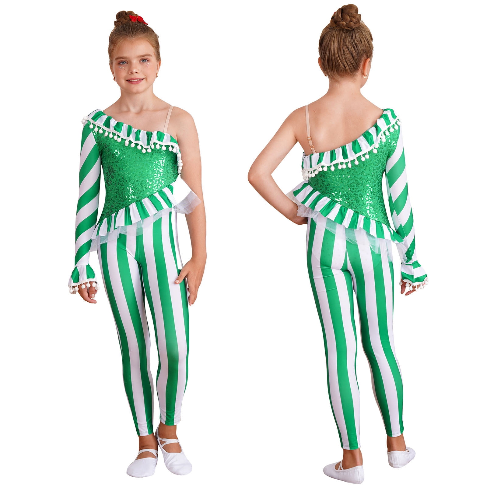 iiniim Kids Girls Candy Cane Costume Stripe Christmas Bodysuit Xmas Mrs ...