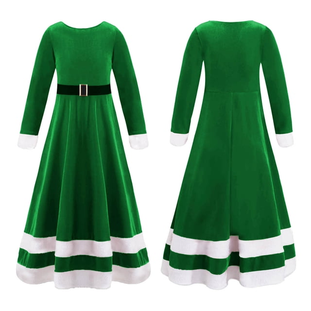 iiniim Kids Girls Christmas Mrs. Claus Elf Costume Faux Fur Trimming ...
