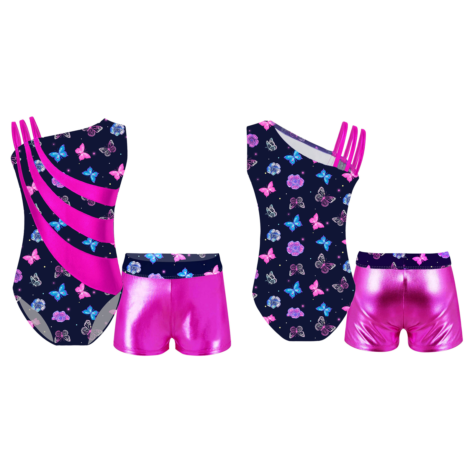 iiniim Kids Girls Colorblock Asymmetrical Shoulder Straps Ballet Dance ...